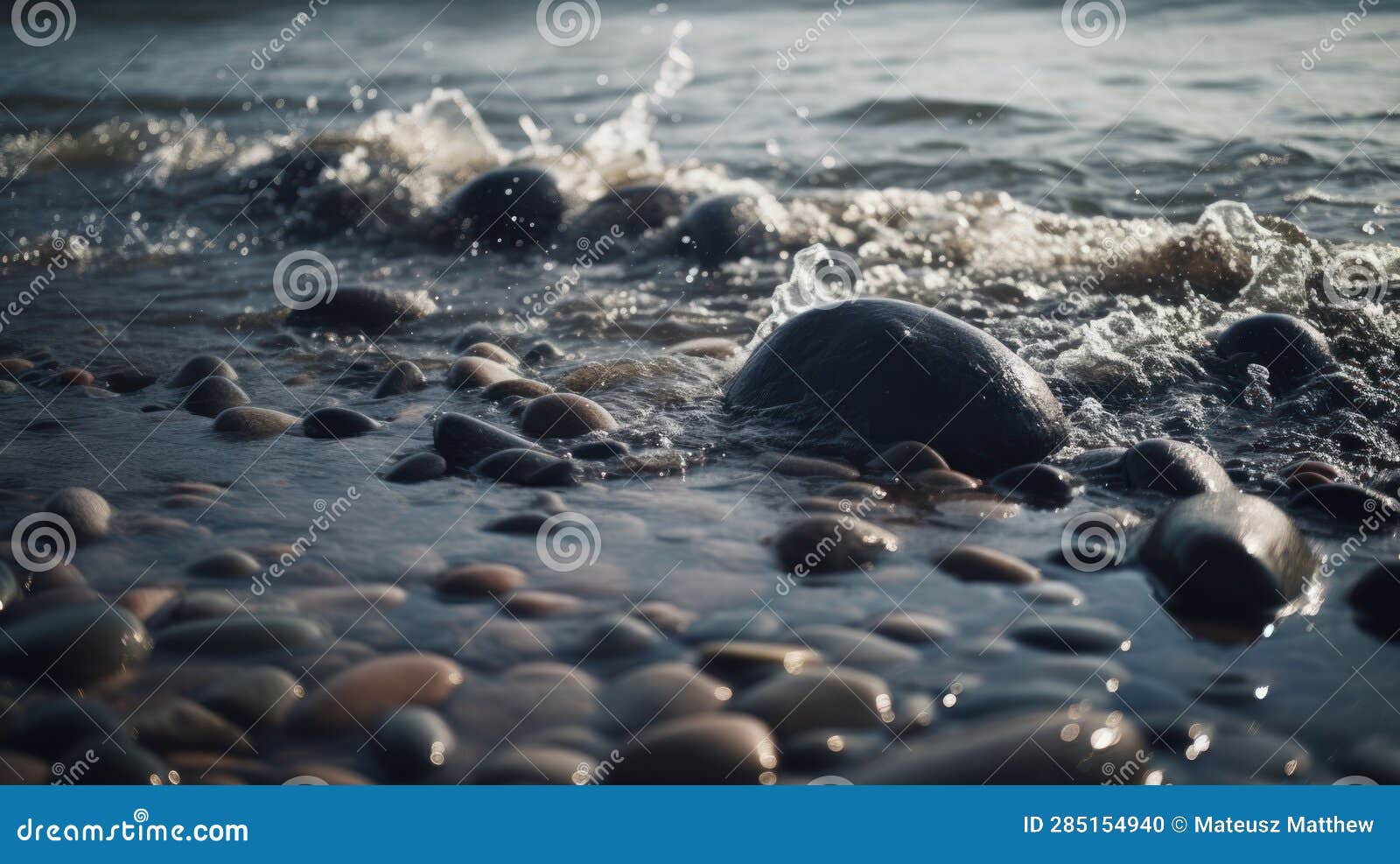 Water Lapping Rocks, Black Sand, Rough Sea Stock Illustration ...