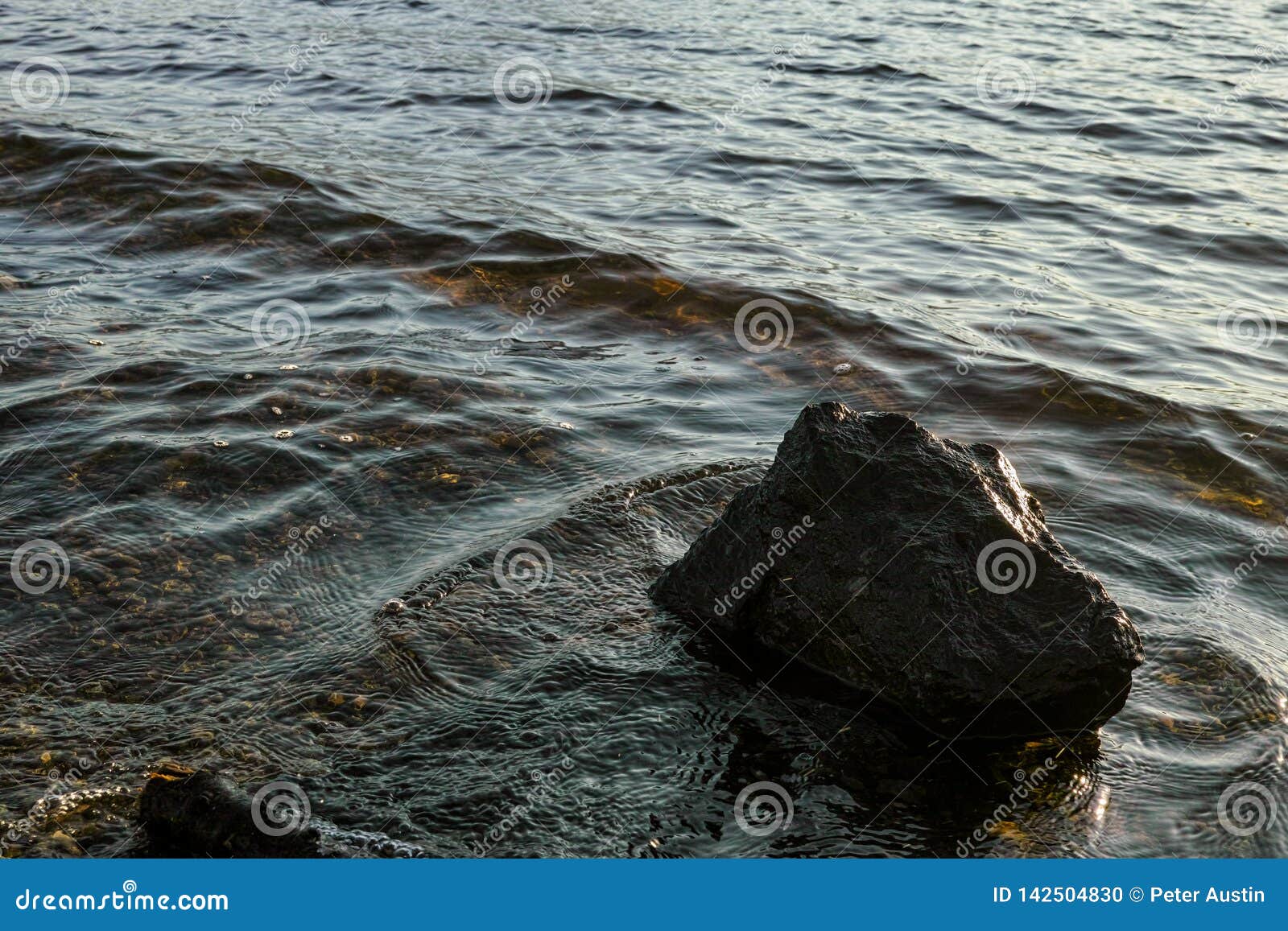 Water Lapping at a Wet Rock on the Edge of a Lake Stock Photo - Image ...