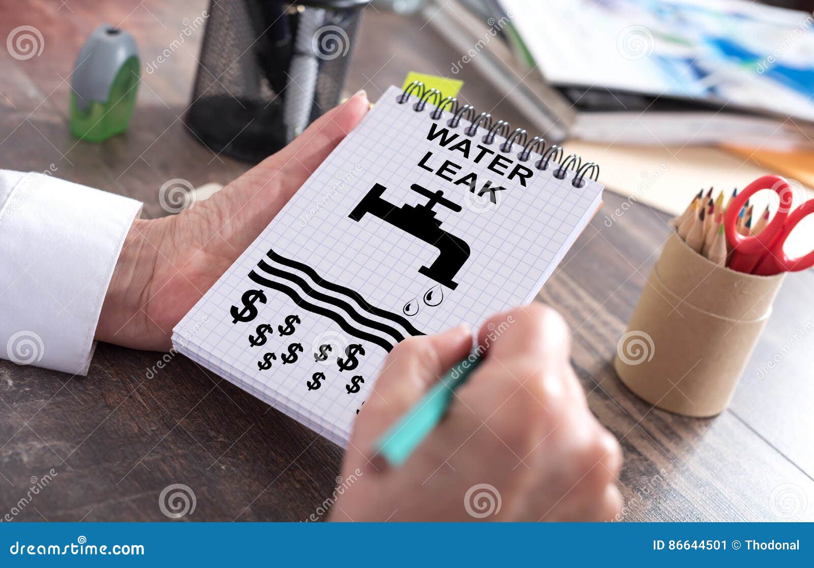 Water Leak Concept on a Notepad Stock Image - Image of concept, dollar ...