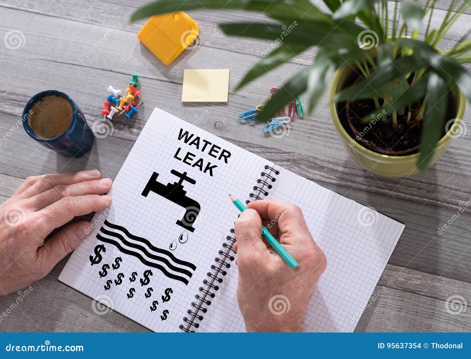 Water Leak Concept on a Notepad Stock Photo - Image of counts, symbol ...