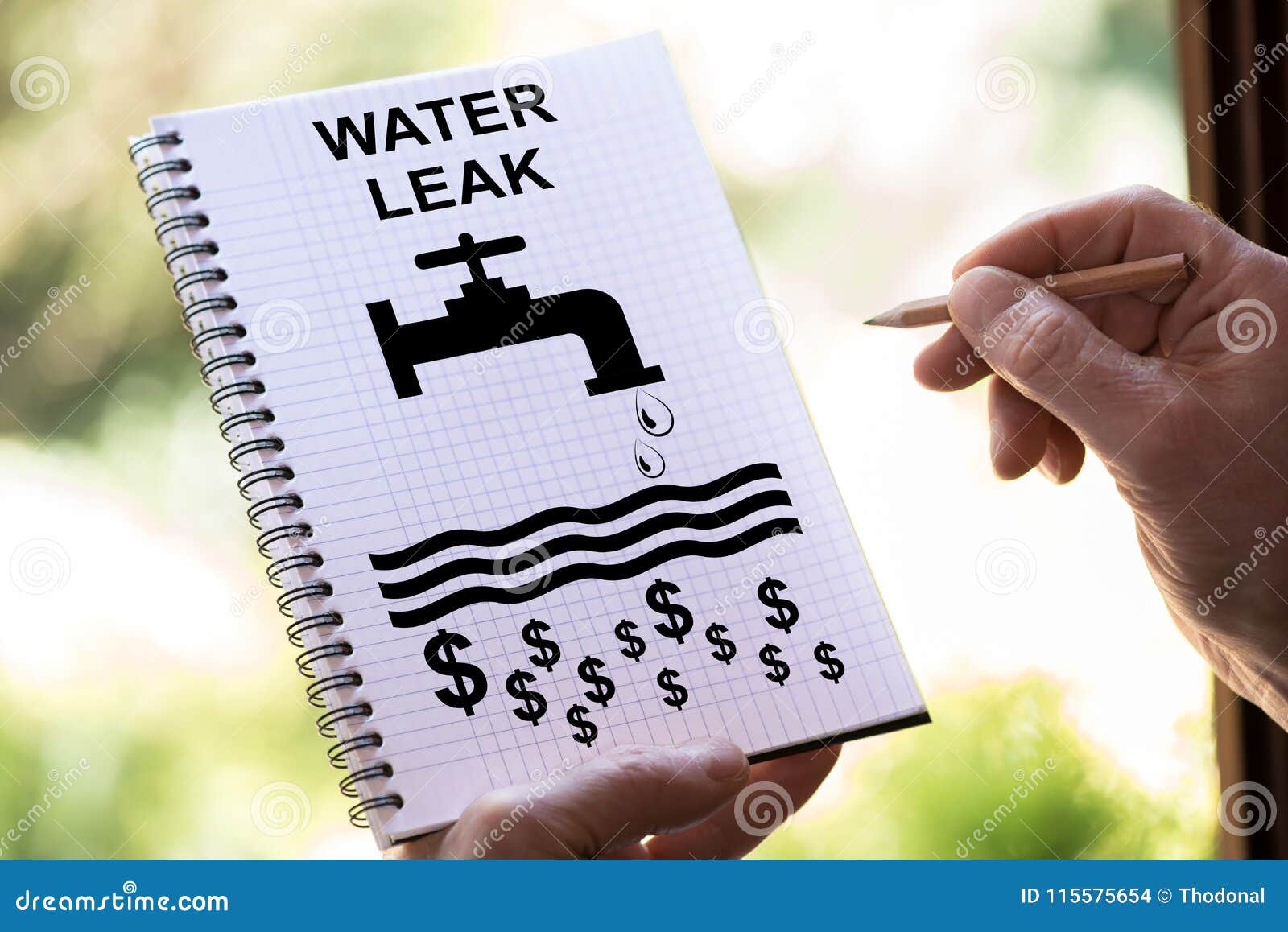 Water Leak Concept on a Notepad Stock Photo - Image of symbol, saving ...