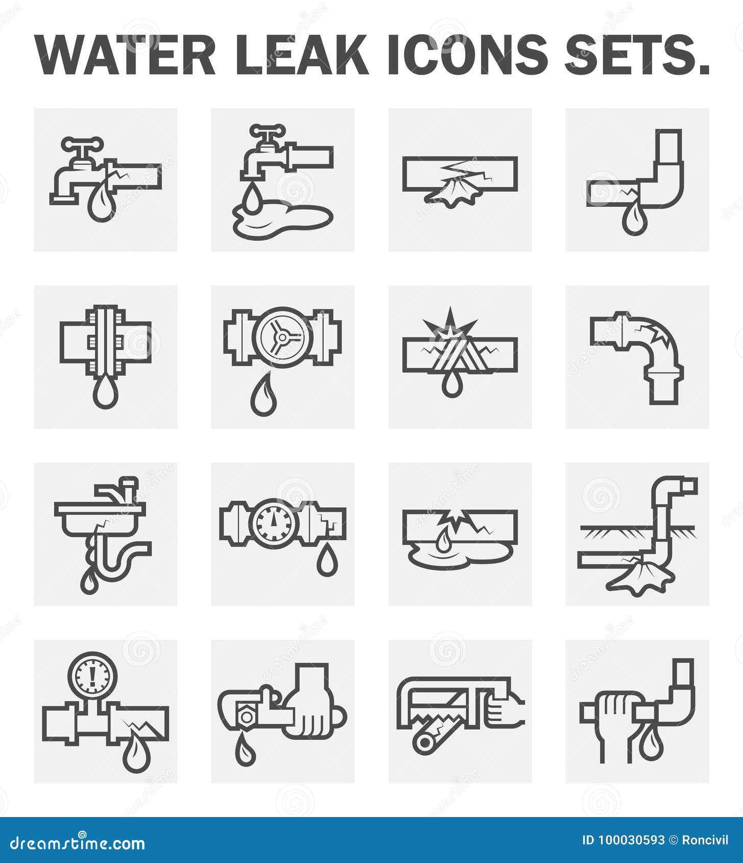 Water leak icons stock vector. Illustration of joint - 100030593