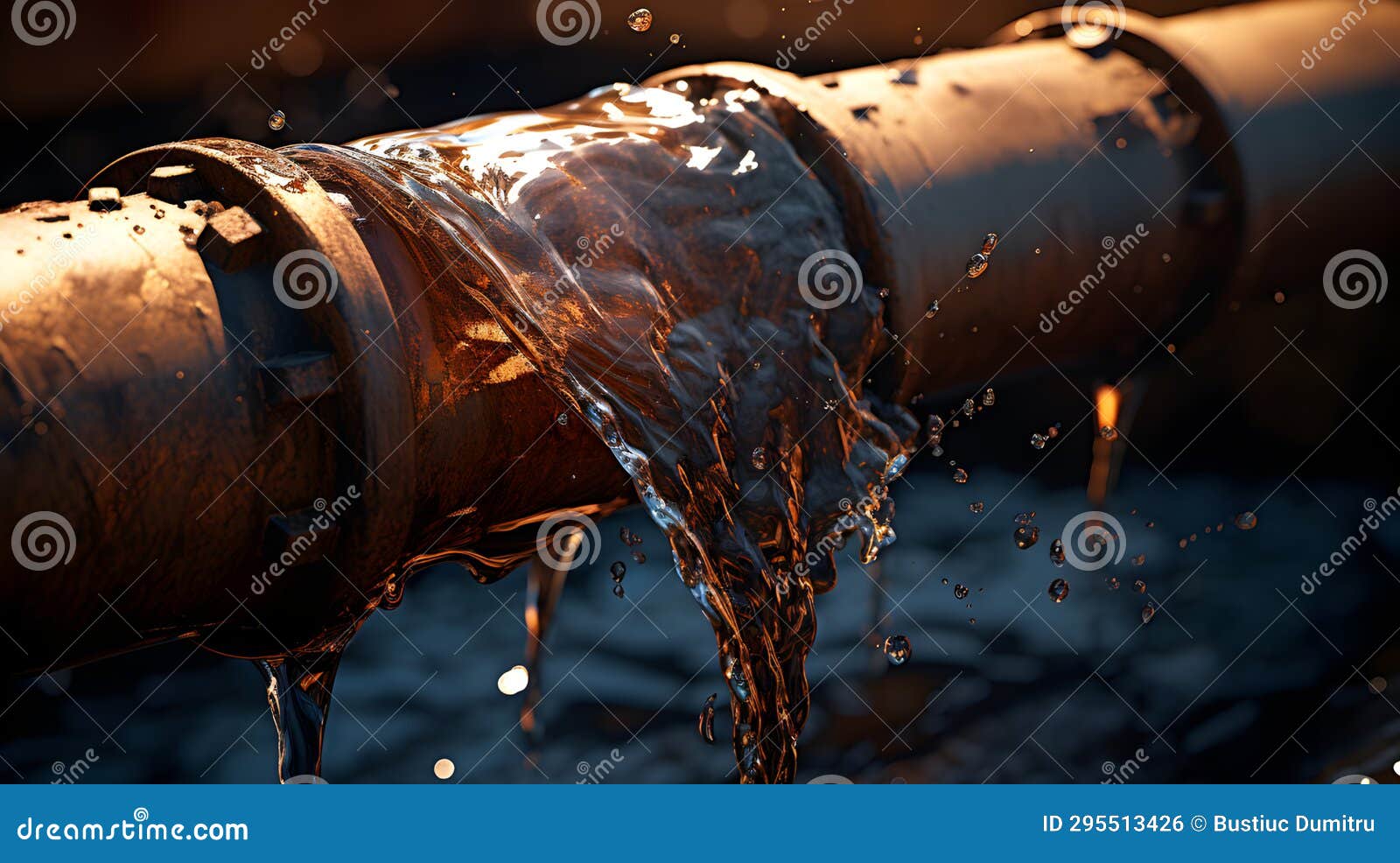 Water Leaking from Connection Joint of Metal Pipes System. Stock Photo ...