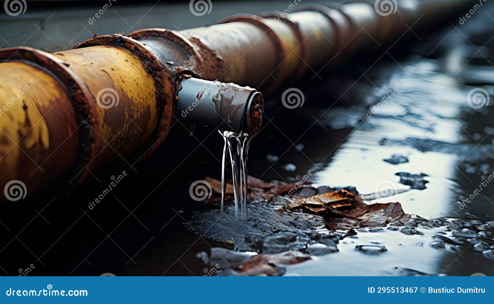 Water Leaking from Metal Pipes System. Stock Image - Image of repair ...