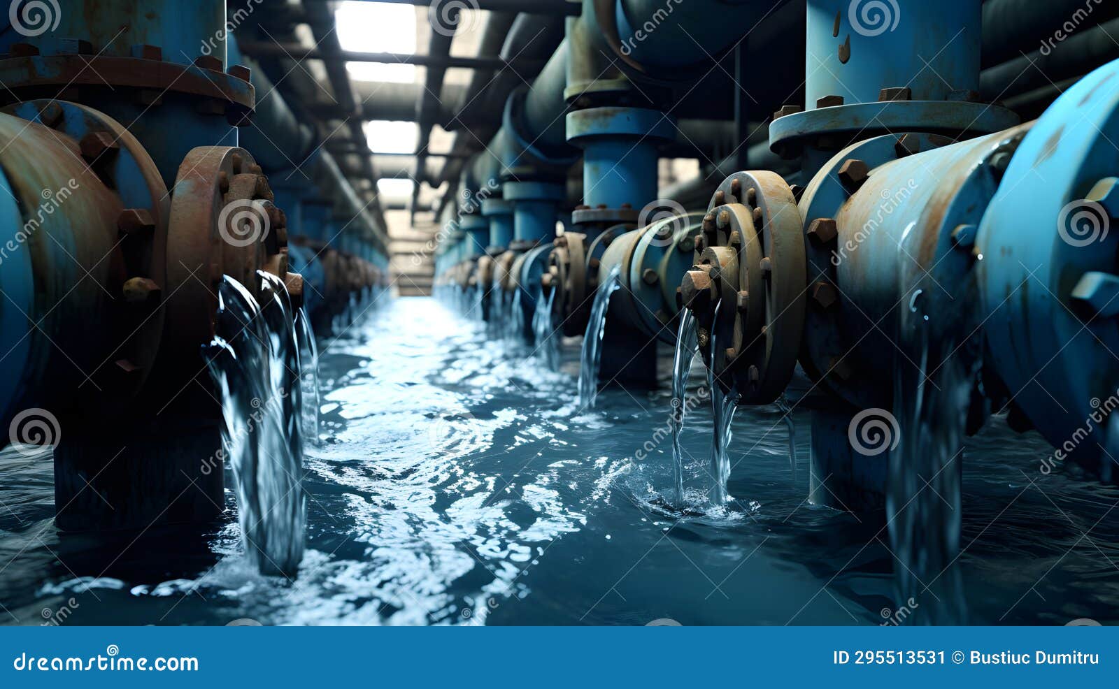 Water Leaking from Metal Pipes System. Stock Image - Image of flow ...