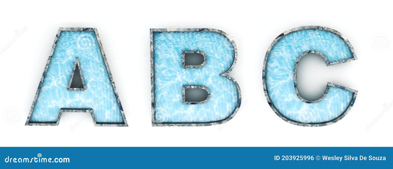 Water Letters a, B, C. Typeface 3d Render. Alphabet Pool. Path Save ...