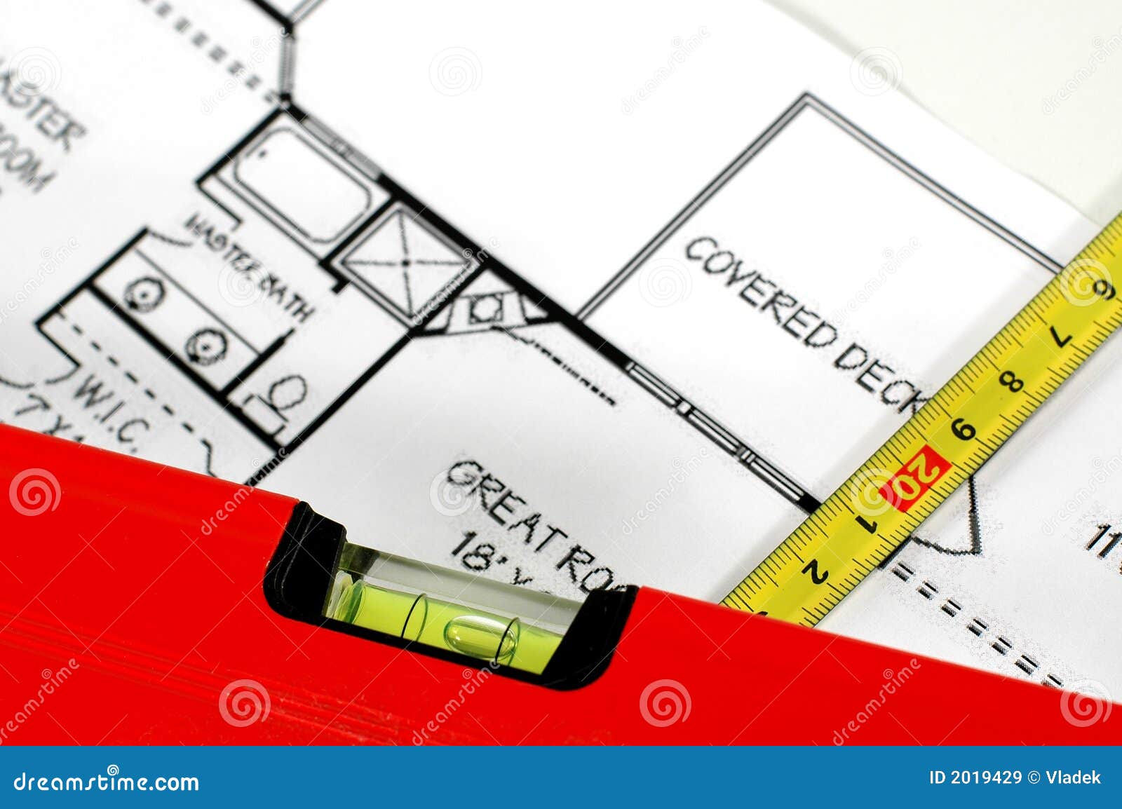 Water Level , Folding Rule and Architectural Plans Stock Image - Image ...