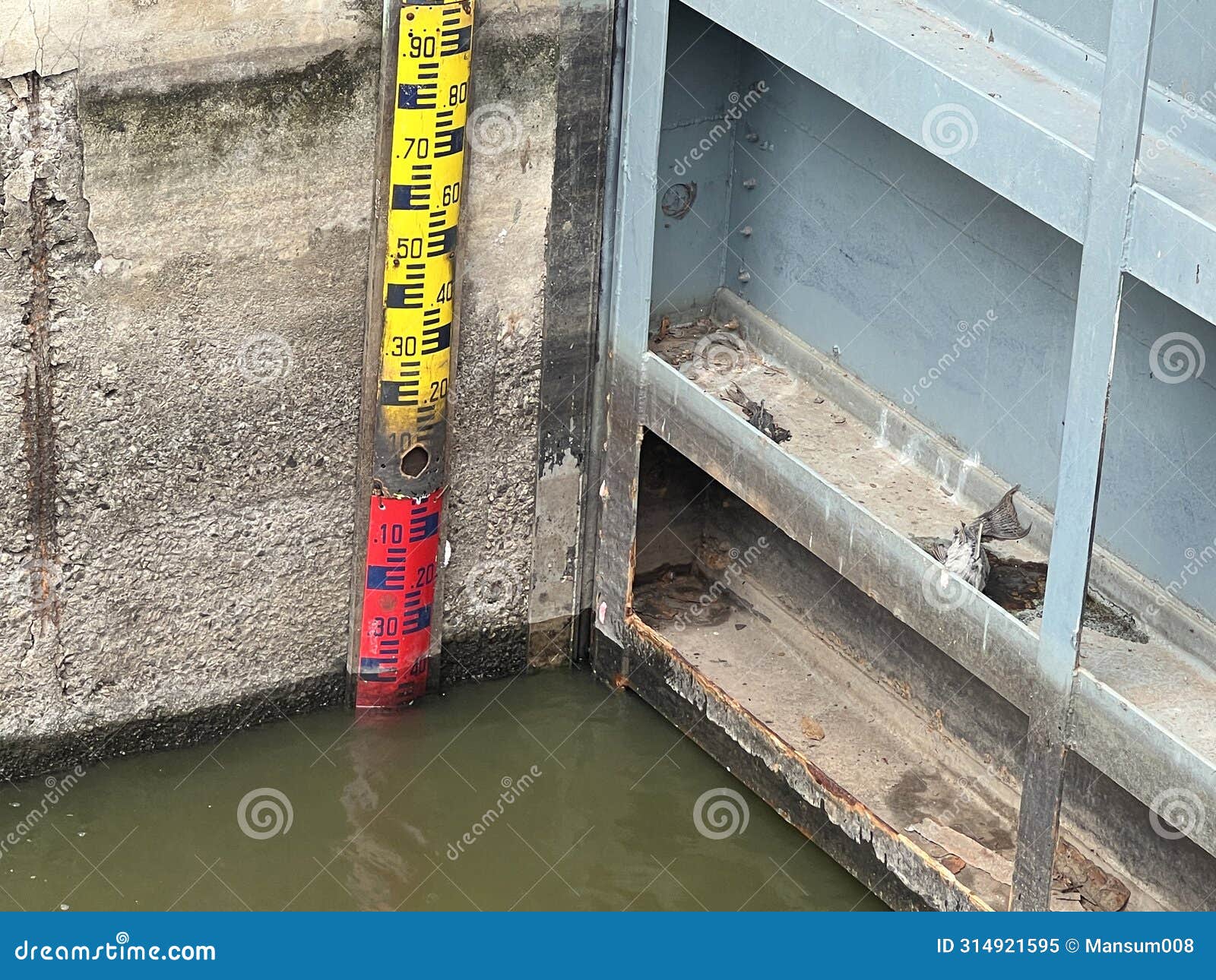 Water level staff gauge stock image. Image of construction - 314921595