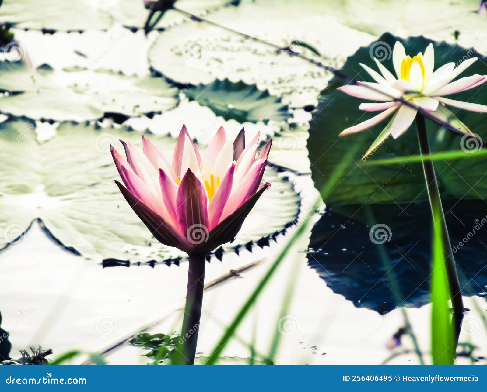 Water Lillie Flowers In Pool Background Royalty-Free Stock Photography ...