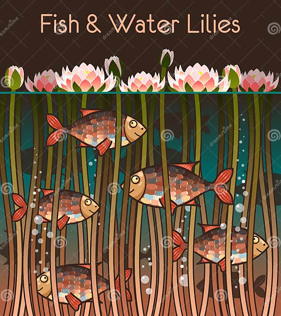 Water lilly and the fish stock vector. Illustration of fantasy - 59073353