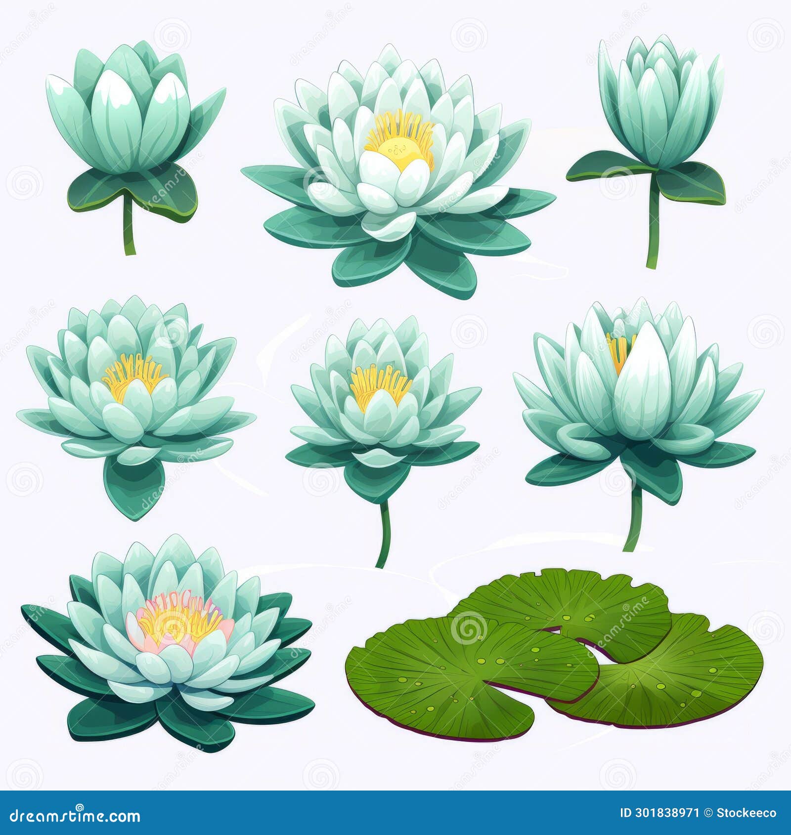 Water Lily Set: Vector Svg Flat Minimalistic Animation Asset Stock ...
