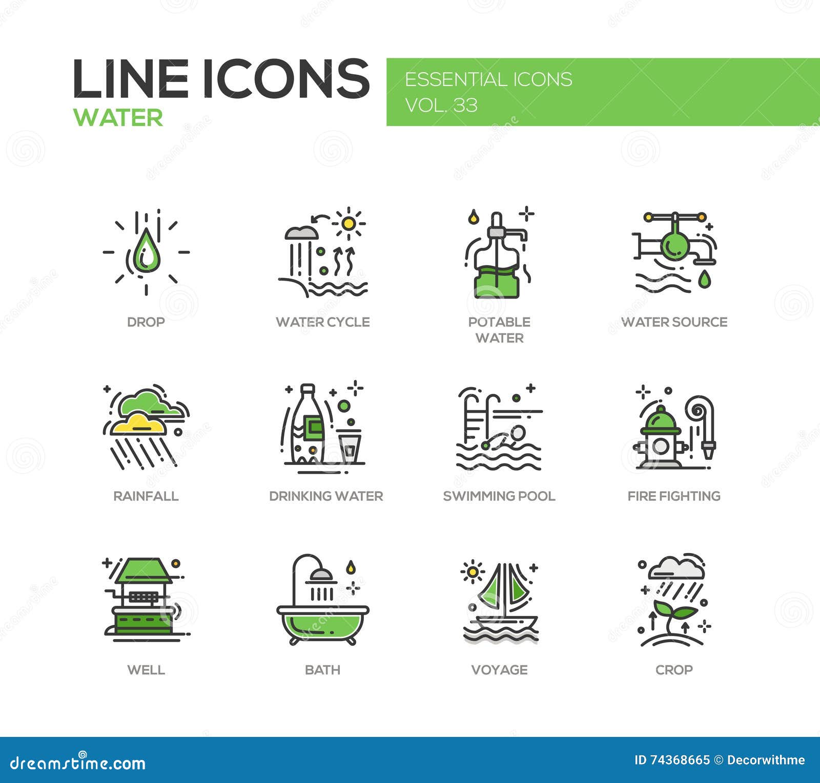 Water - Line Design Icons Set Stock Vector - Illustration of collection ...