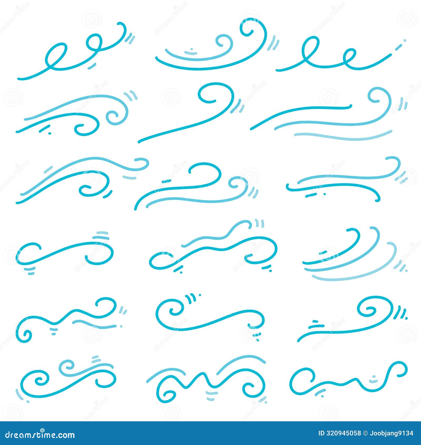 Water Line Freehand Handwritten Doodle Set Stock Vector - Illustration ...