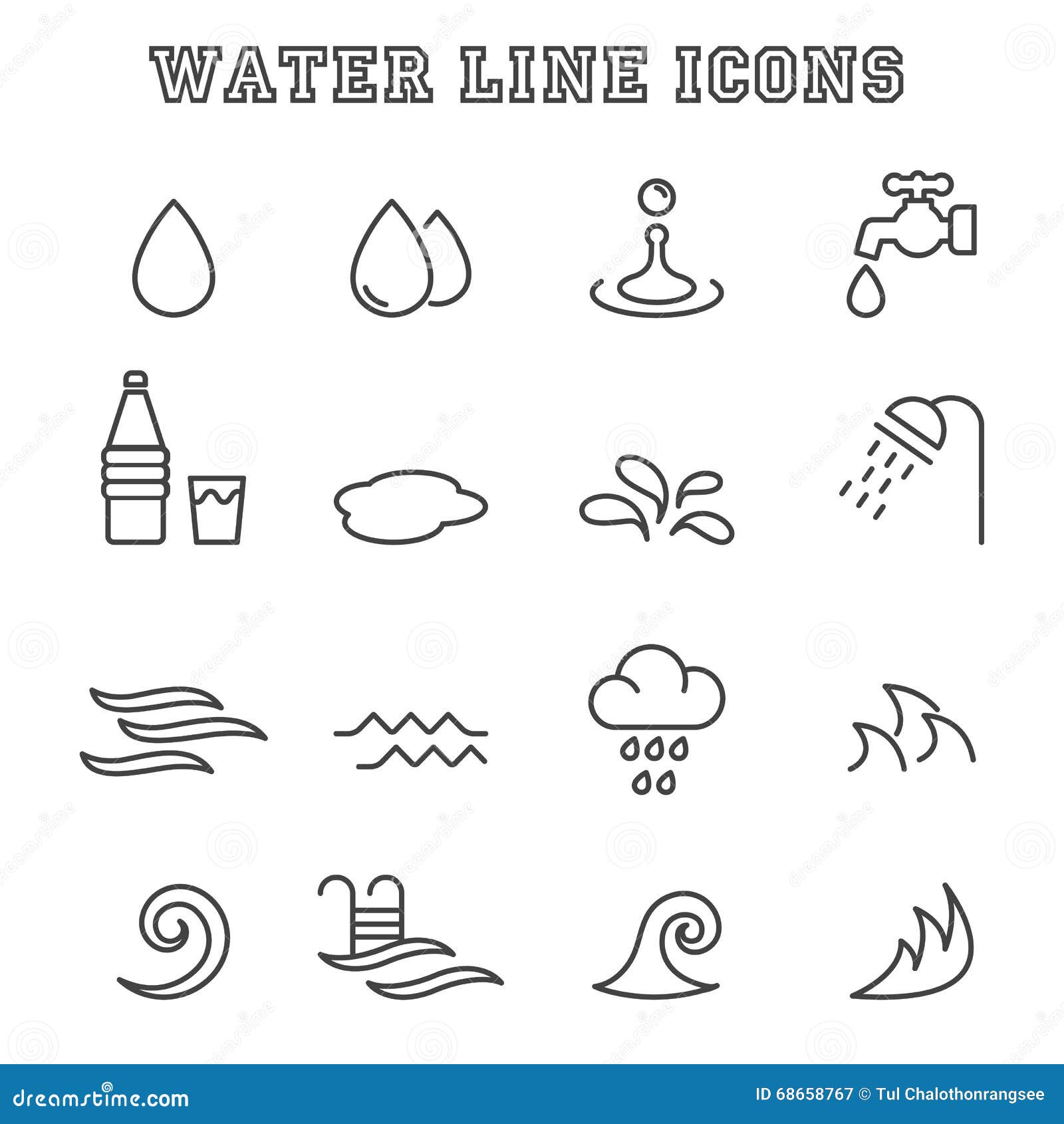 Water line icons stock vector. Illustration of logo, rain - 68658767