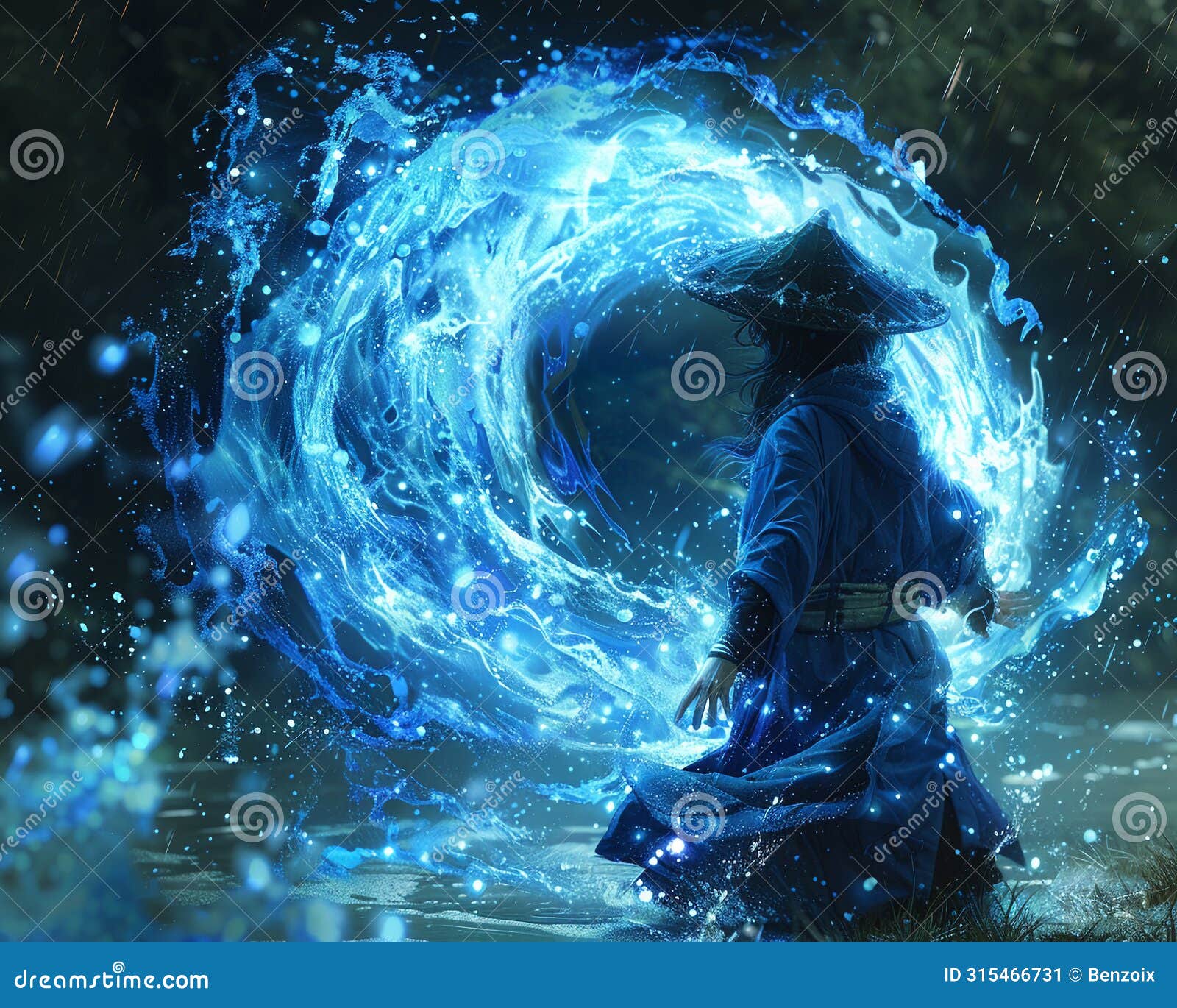 Water Magic Spell Being Cast Stock Illustration - Illustration of fluid ...