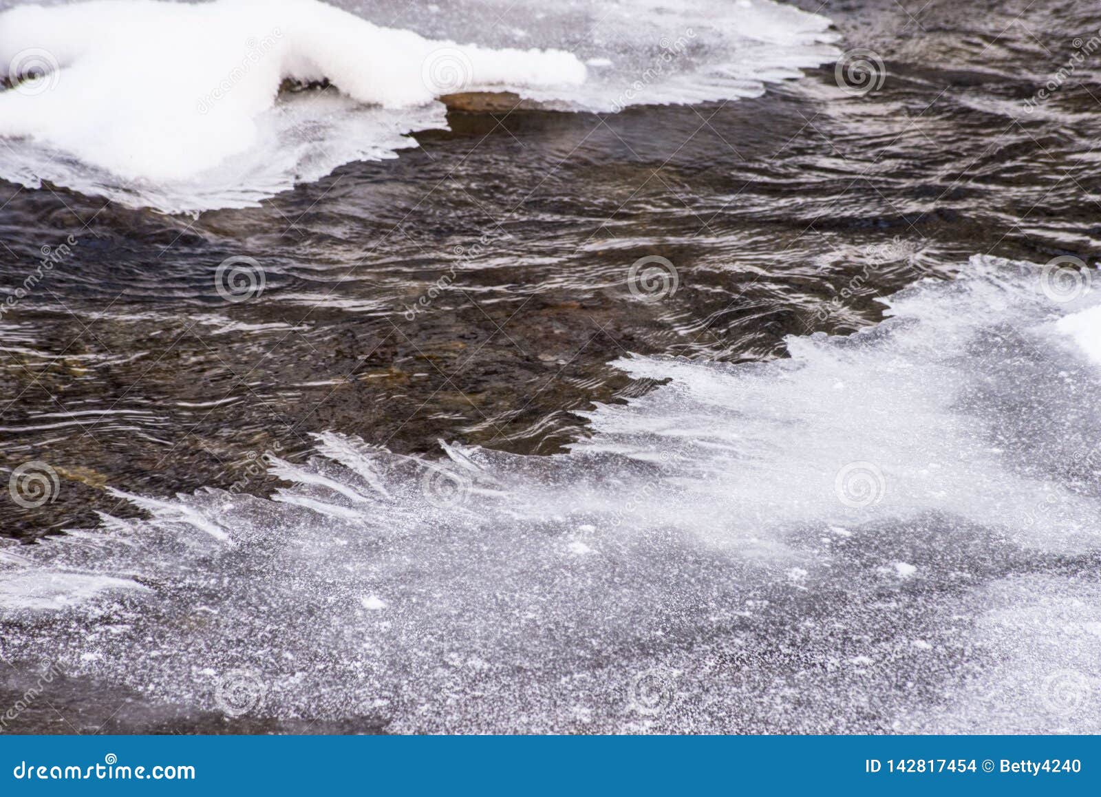 Water Makes Its Way through Frozen Ice in a Small Stream. Stock Photo ...