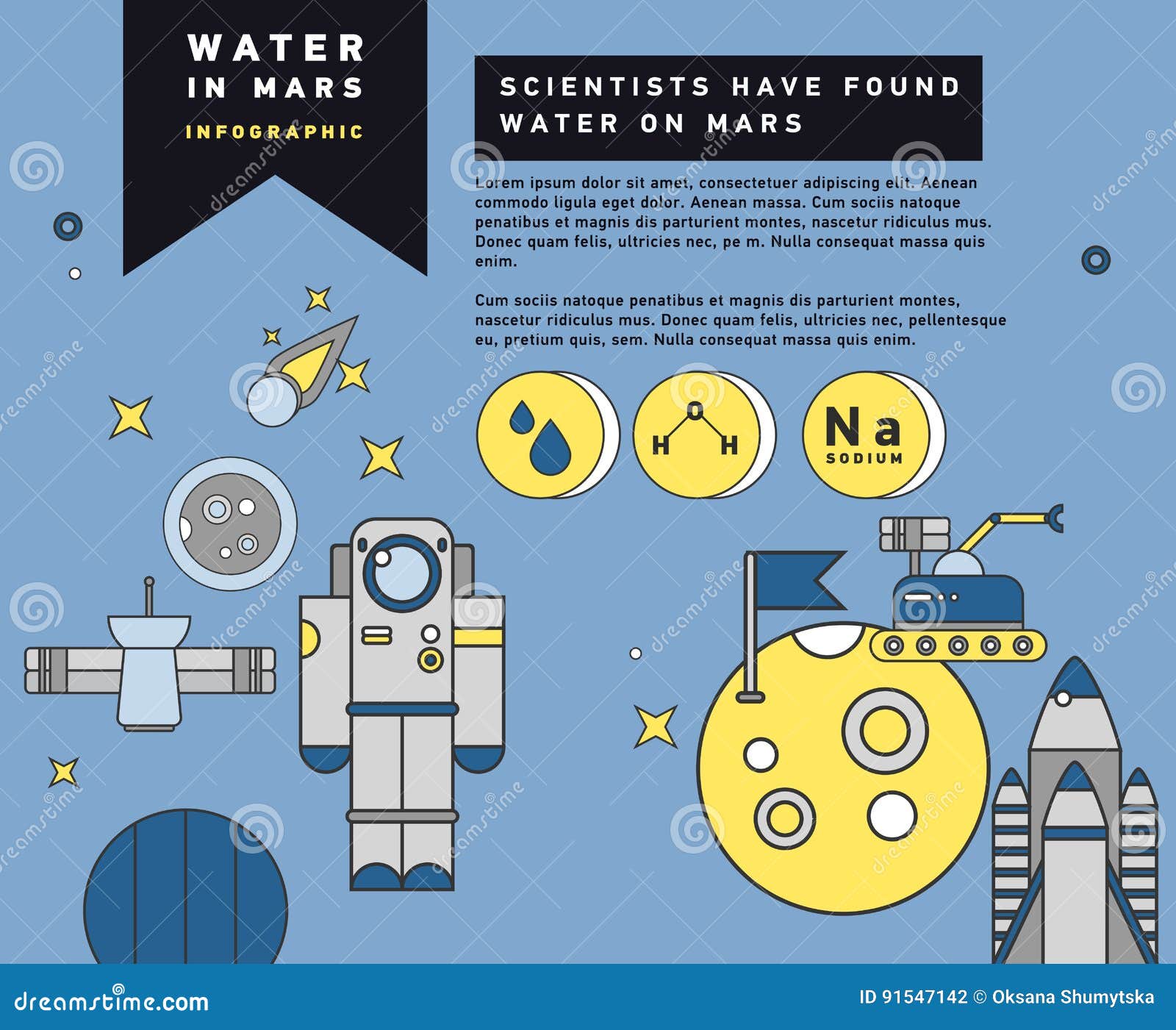 Water in Mars. Flat Design Illustration Stock Vector - Illustration of ...
