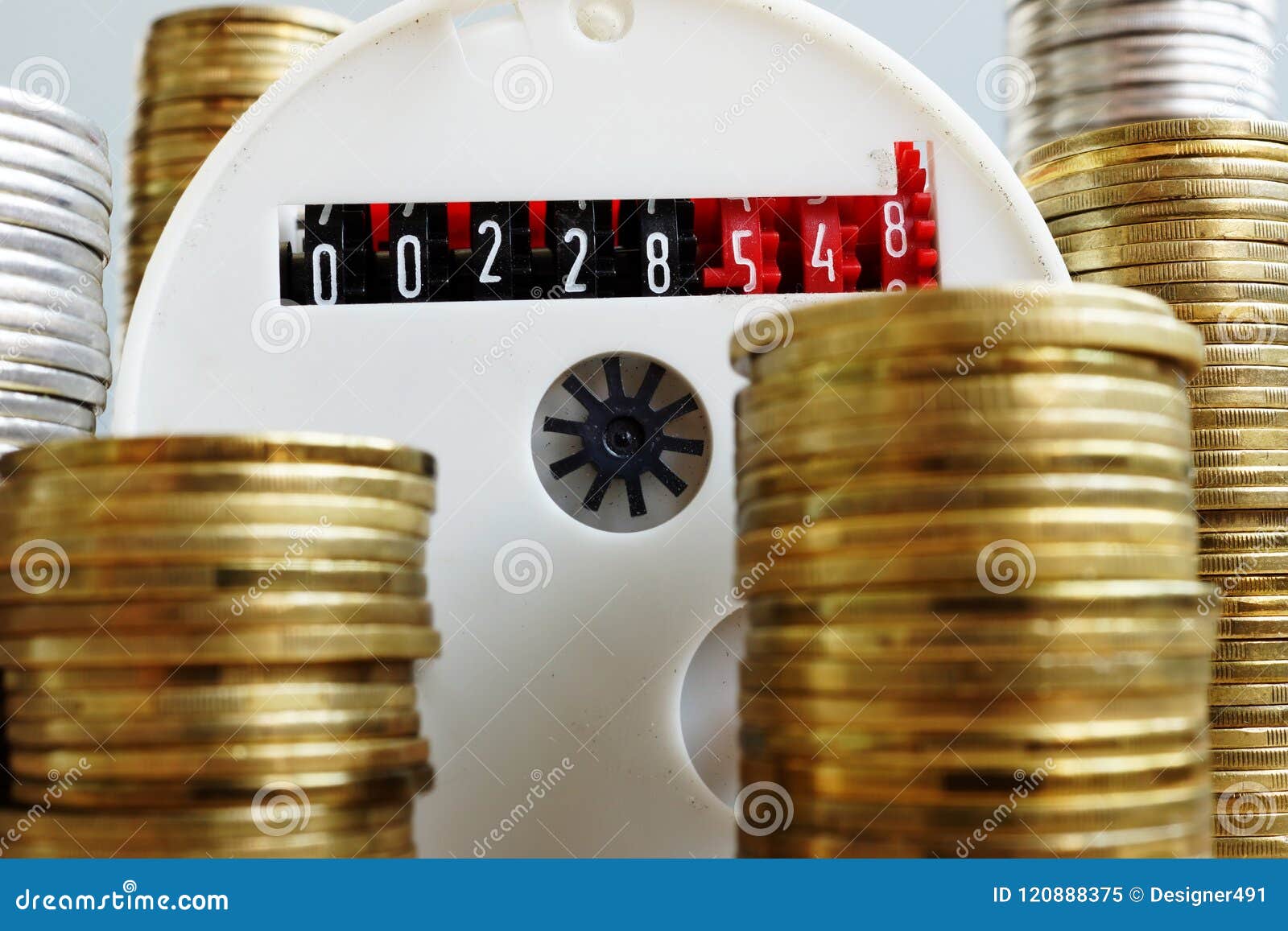 Water Meter and Coins. Cost of Utilities. Stock Image - Image of water ...