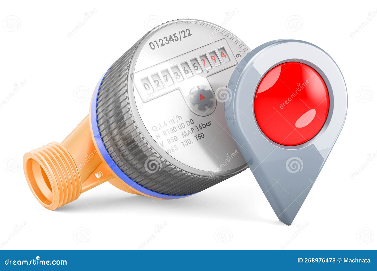 Water Meter with Map Pointer. 3D Rendering Stock Illustration ...