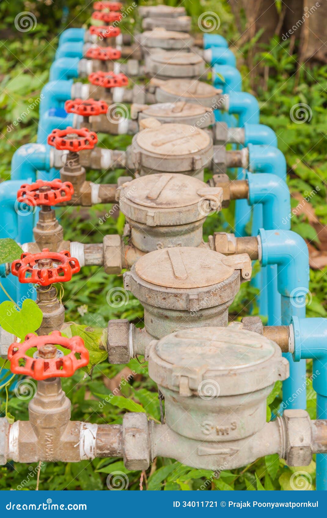 Water Meter and Red Valve stock image. Image of blue - 34011721