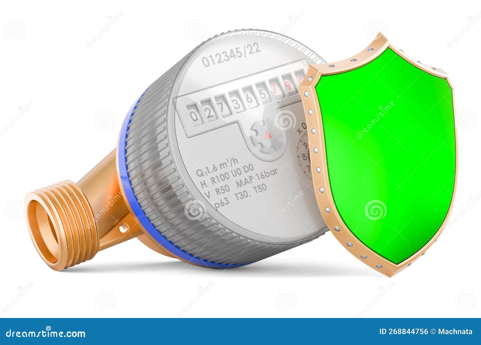 Water Meter with Shield, 3D Rendering Stock Illustration - Illustration ...