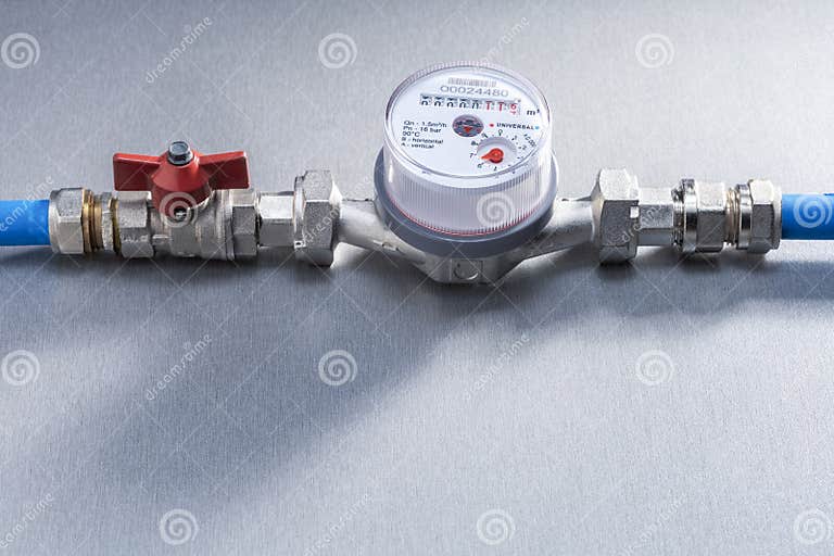 Water Meter and Tap on Grey Surface Stock Image - Image of tube ...
