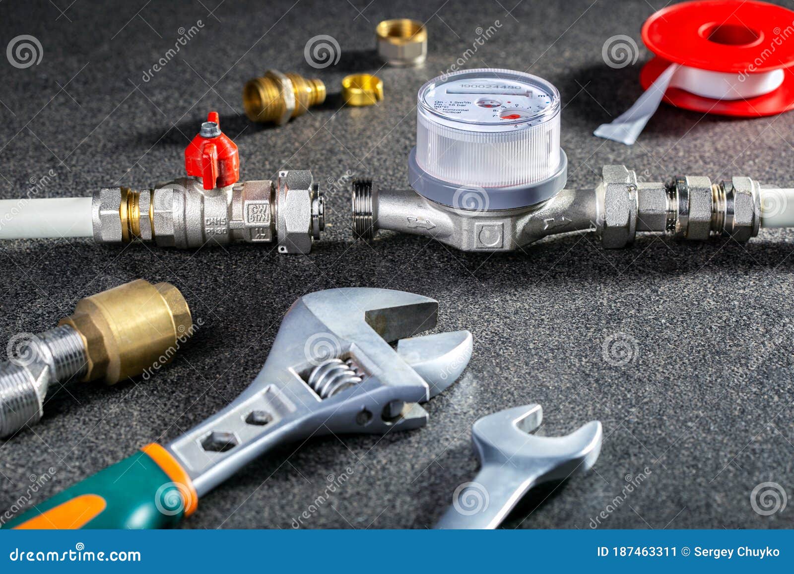 Water Meters and Tools for Plumbing. Stock Image - Image of meters ...