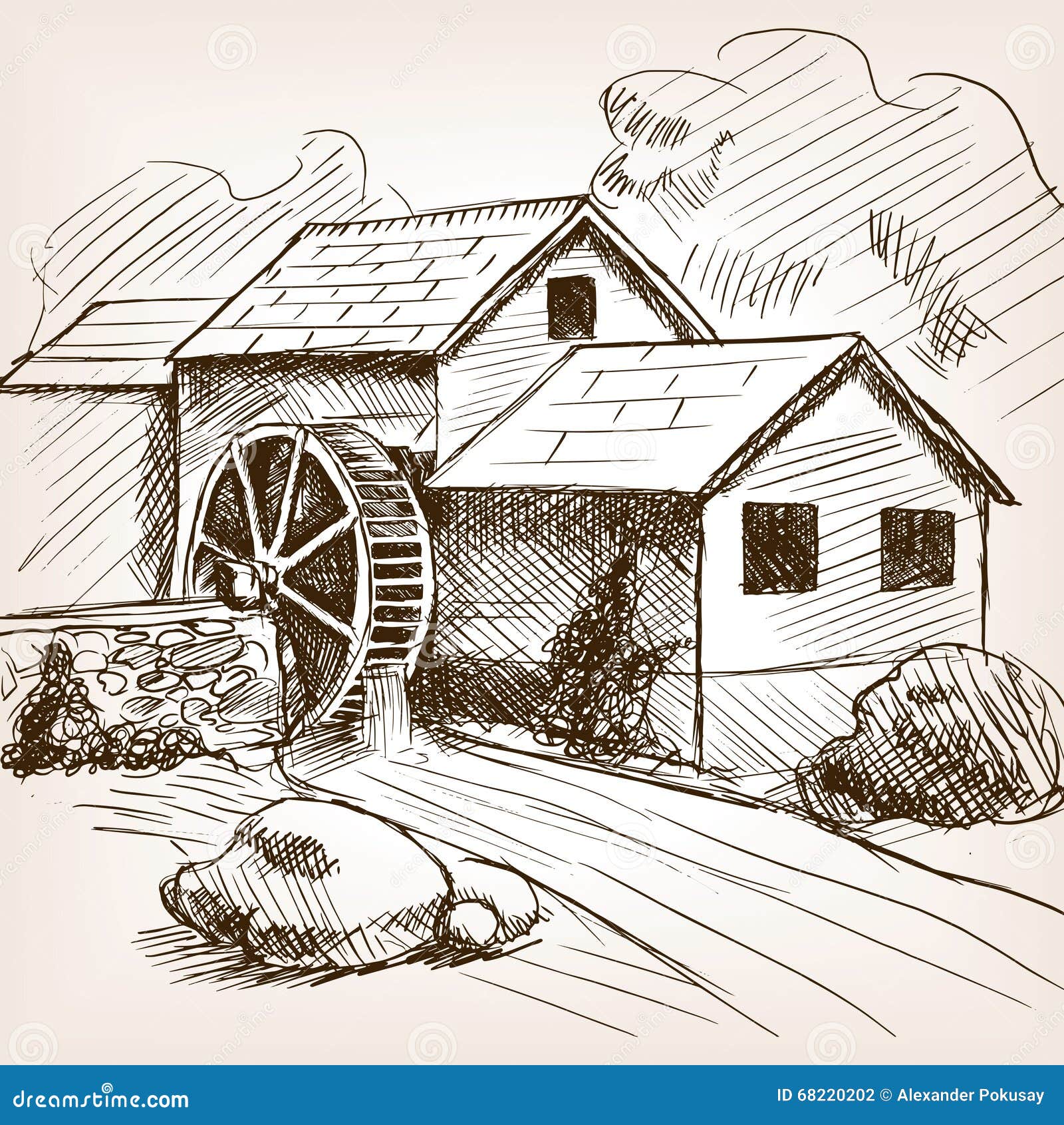 Water Mill Hand Drawn Sketch Vector Stock Vector - Image: 68220202 Water Mill Hand Drawn Sketch Vector Stock Vector - Image: 68220202