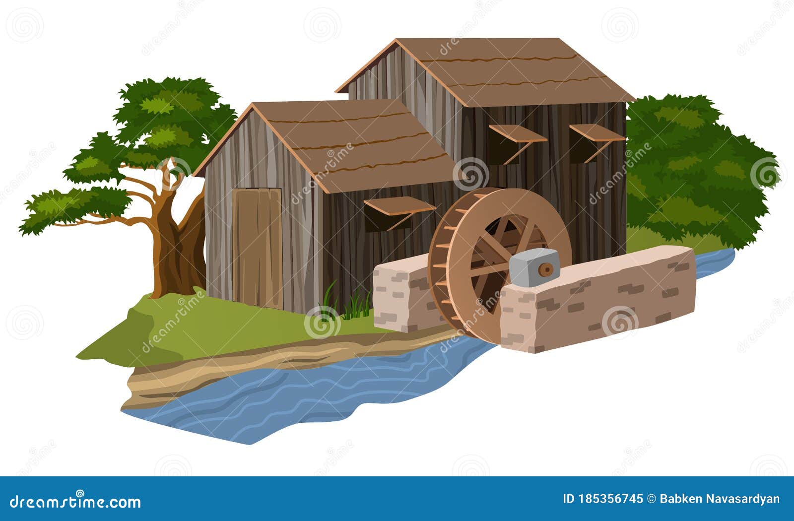 Water mill house stock vector. Illustration of traditional - 185356745