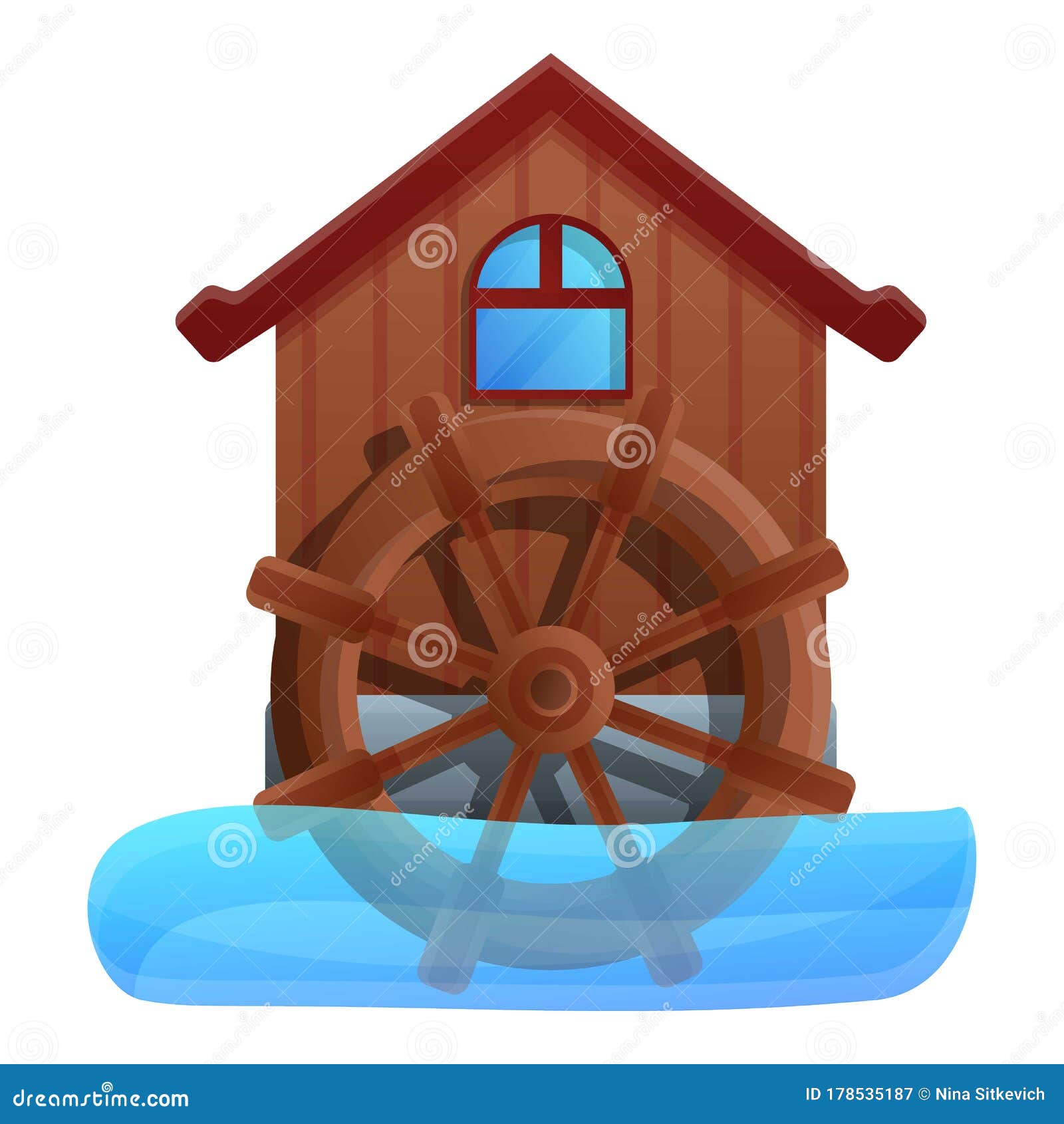 Water Mill Icon Cartoon Style Stock Vector Illustration Of