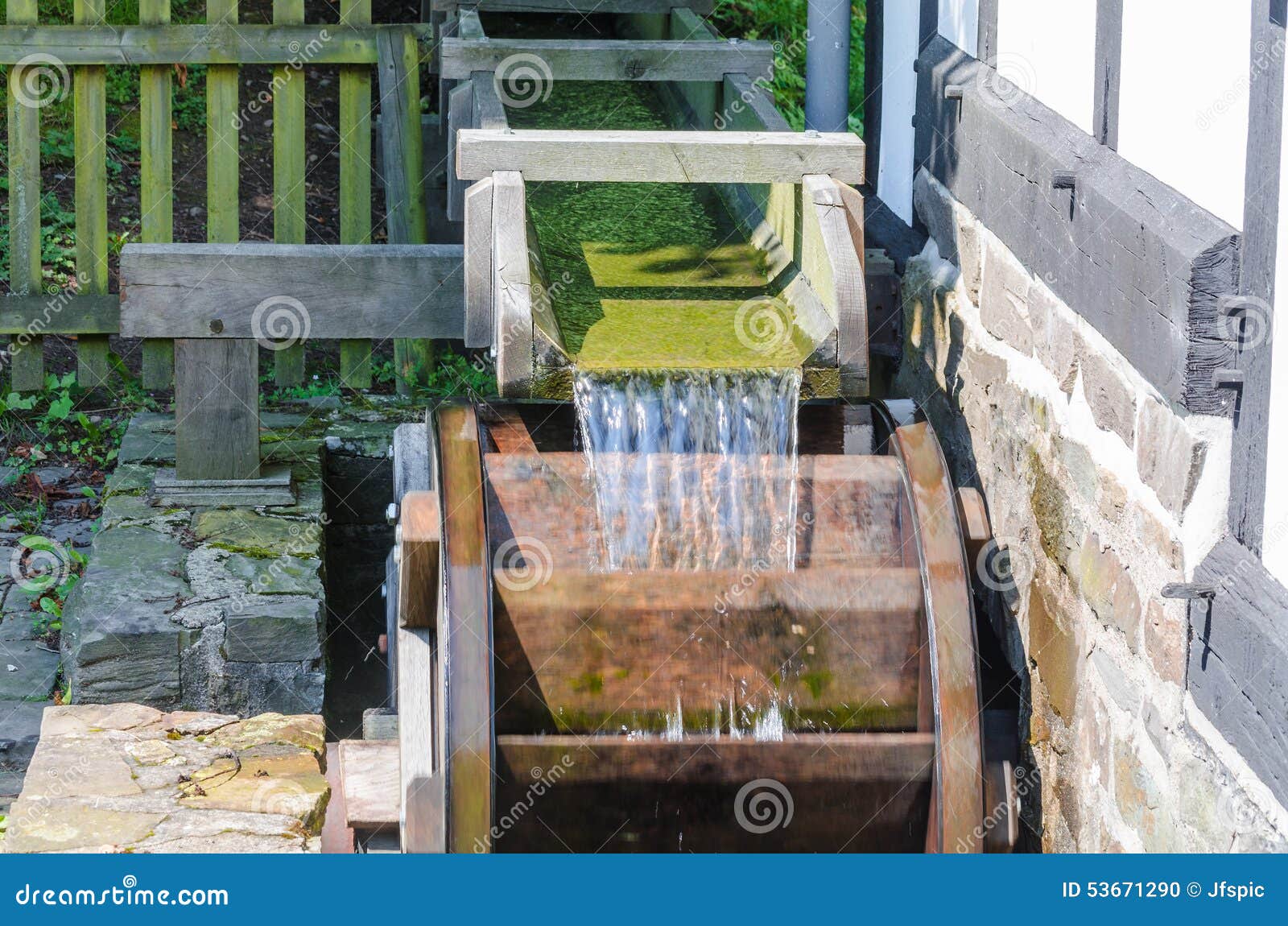Water Mill Wheel in Operation Stock Photo - Image of exterior, green ...
