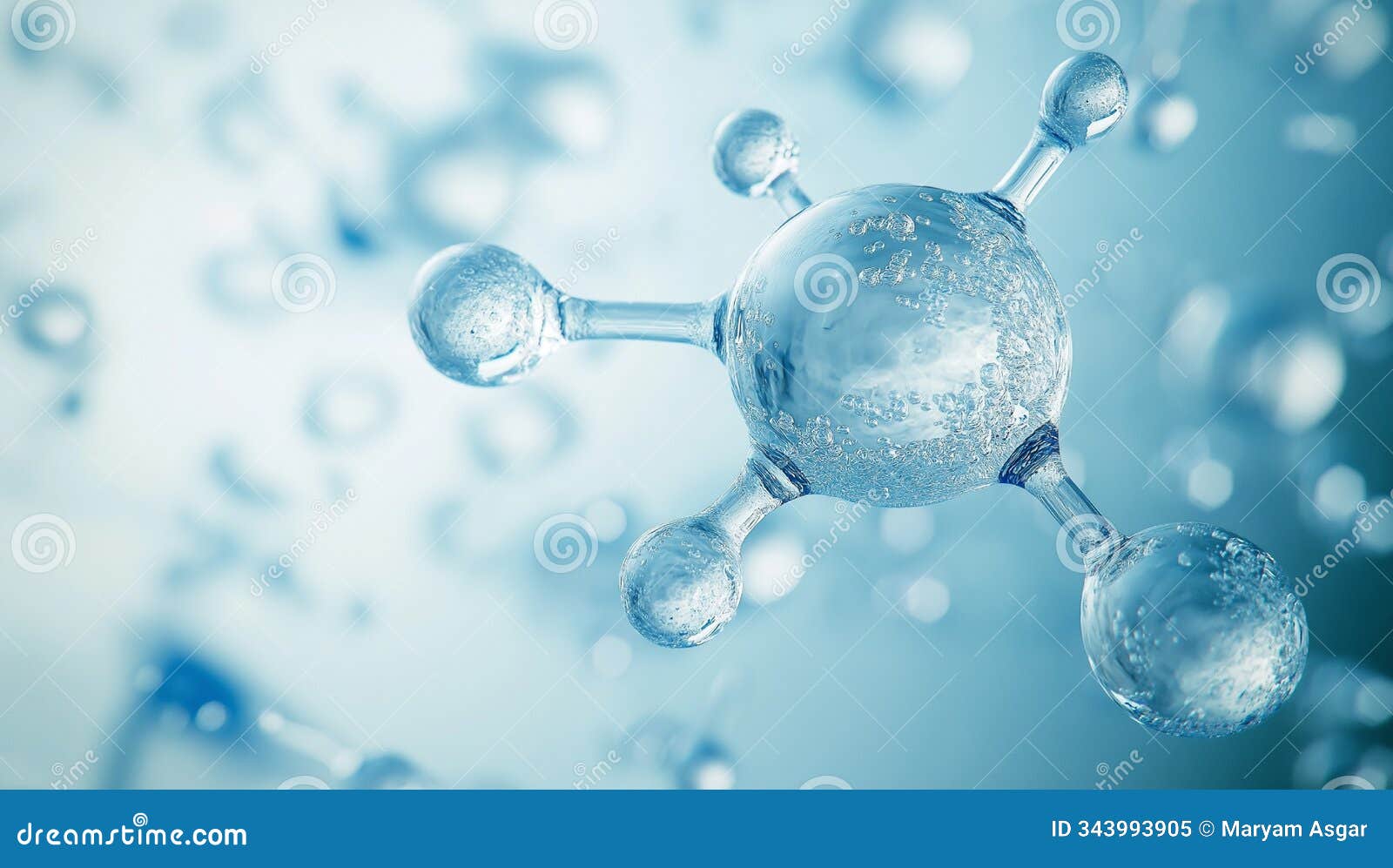 Water Molecule Close-up with Light Blue Background, Representing ...