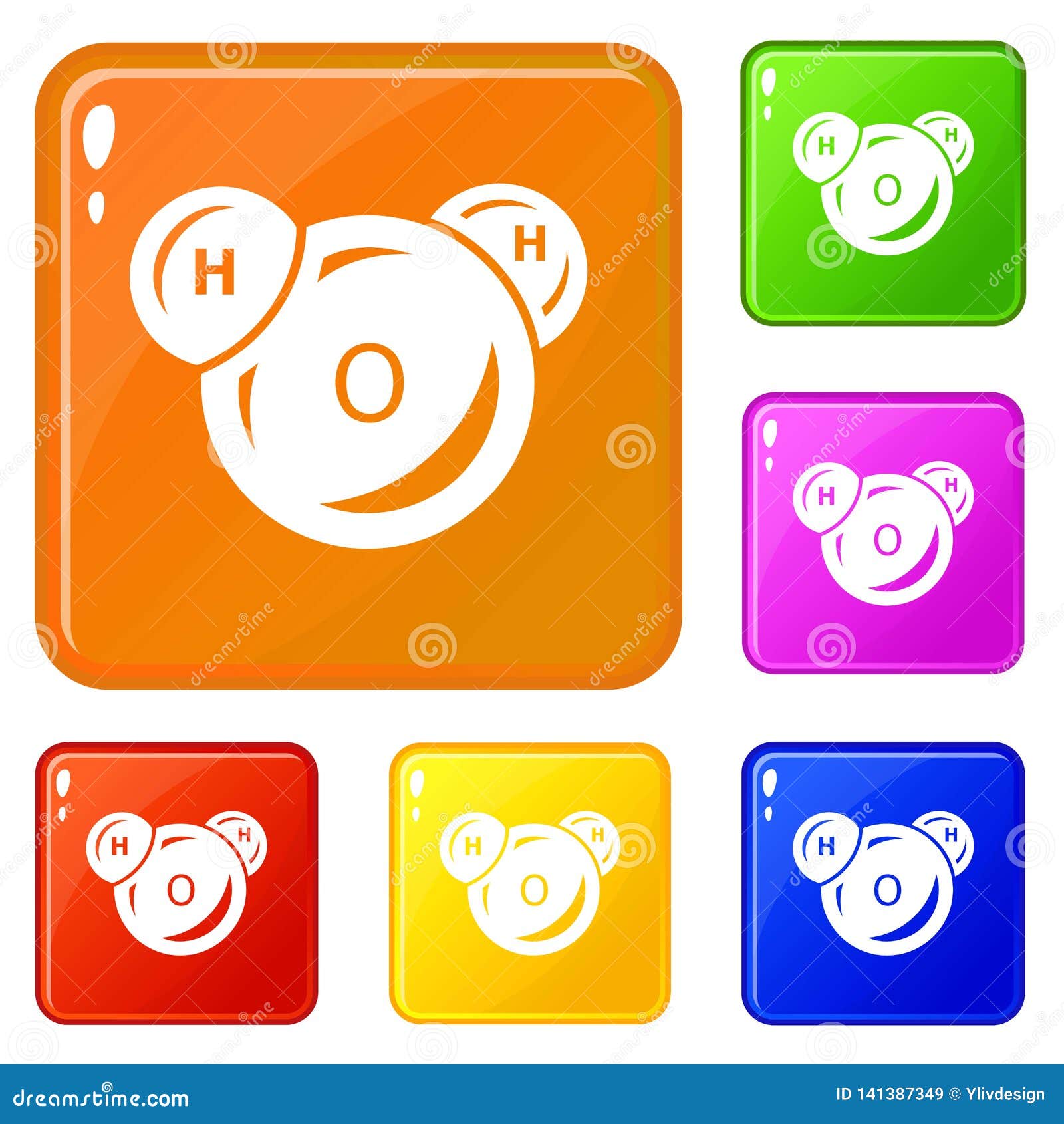 Water Molecule Icons Set Vector Color Stock Vector - Illustration of ...