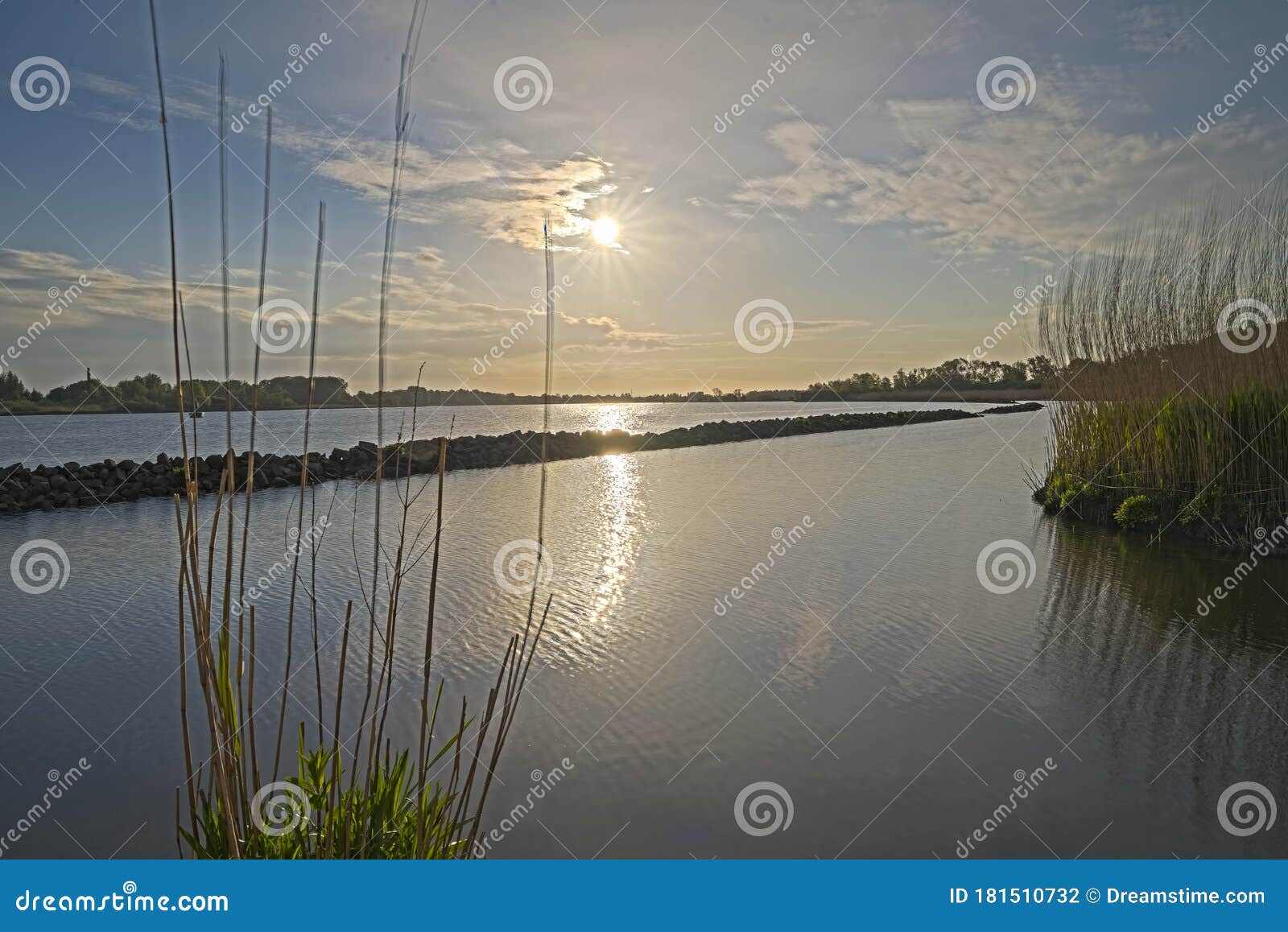 Water in the Morning with Sun Stock Photo - Image of green, clouds ...