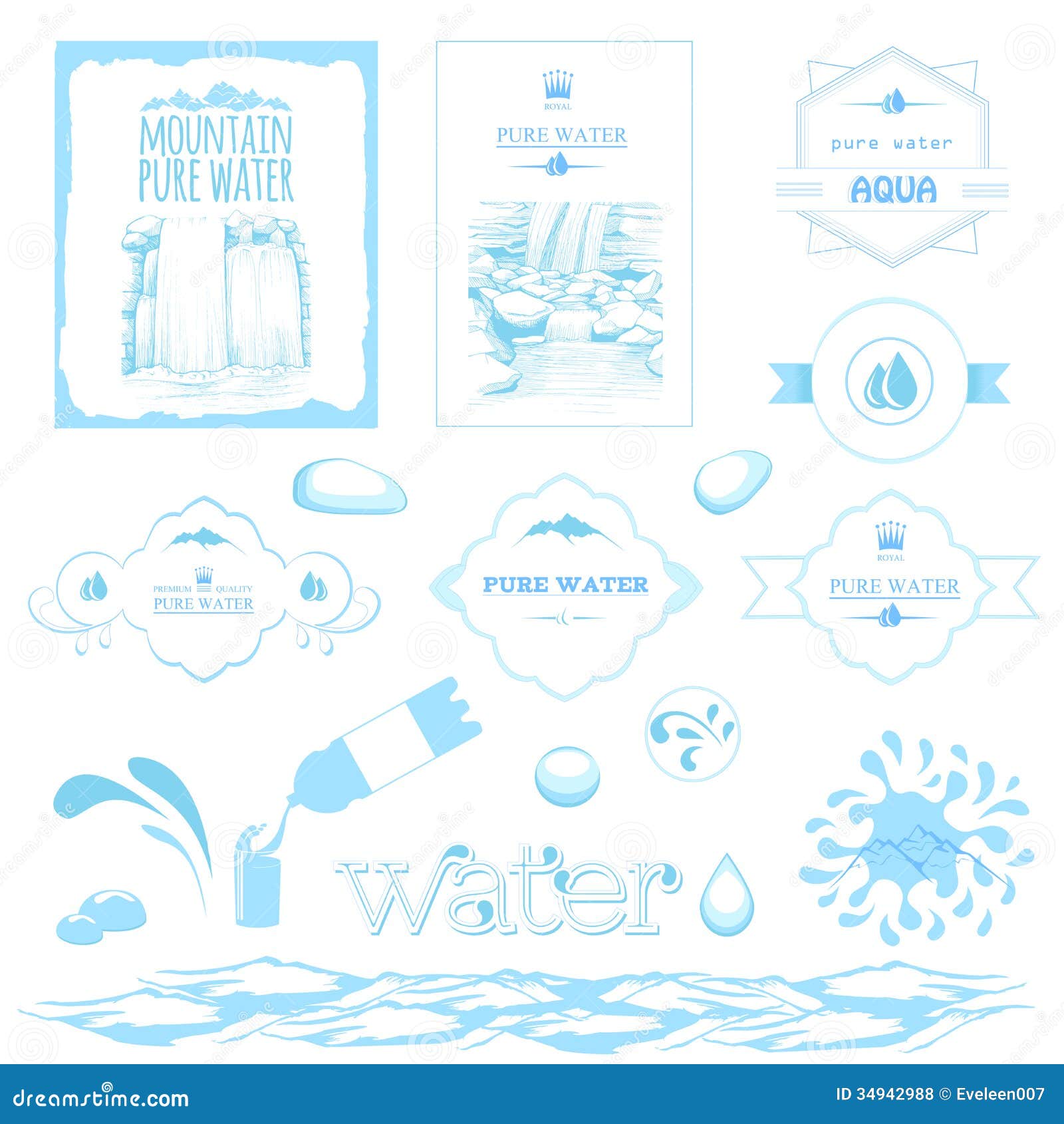 Water Mountain and Waterfall Stock Vector - Illustration of mineral ...