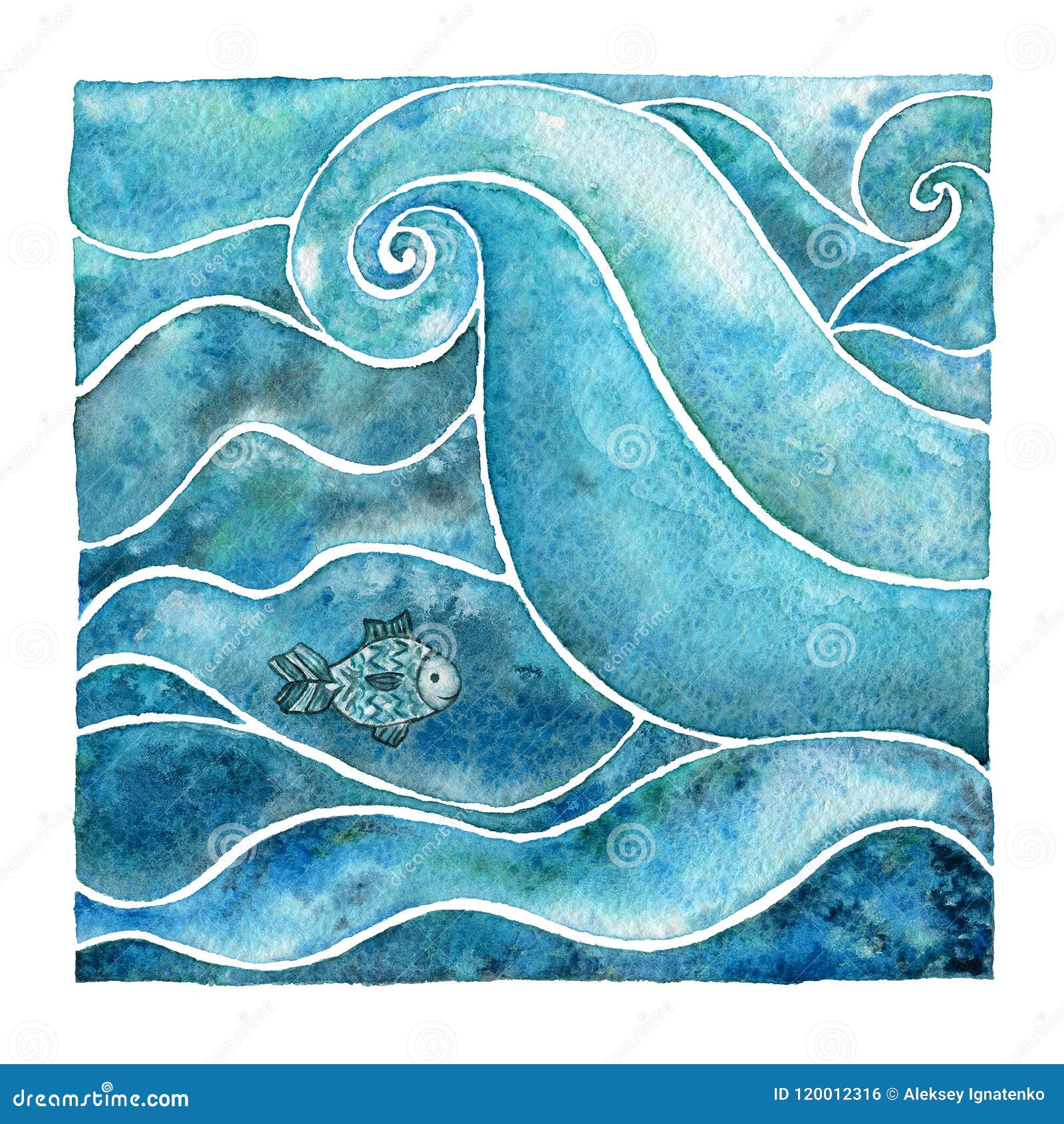 Water. Natural Element. Watercolor Illustration. Stock Illustration ...