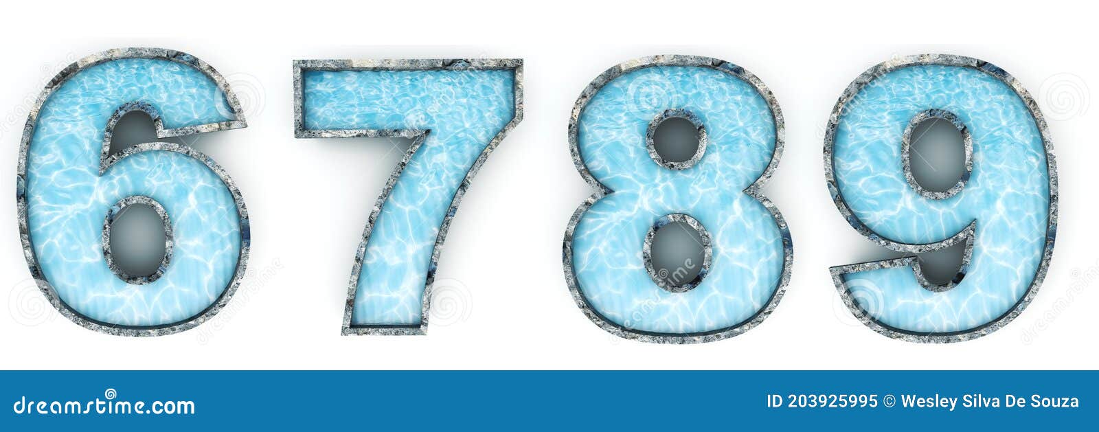 Water Numbers 3, 4, 5 . Typeface 3d Render. Alphabet Pool. Path Save ...