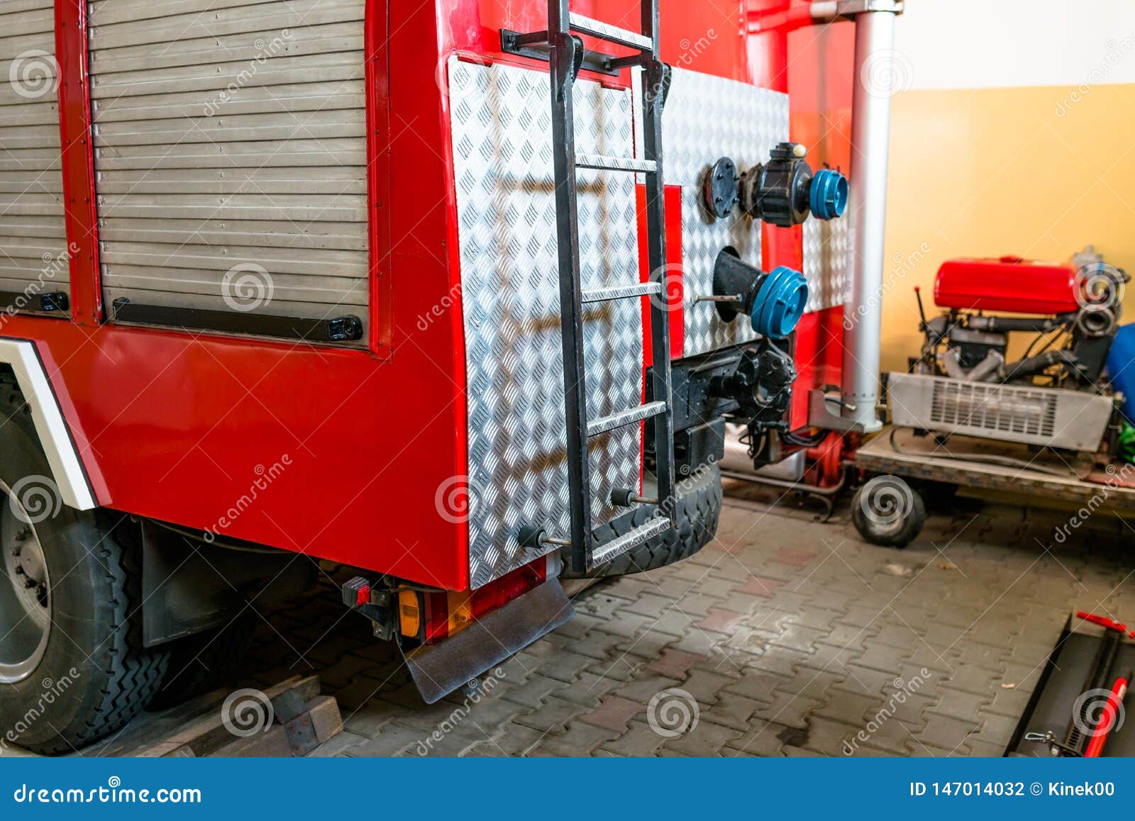 Water Outlet Valves Placed in the Back of the Fire Truck. Stock Photo ...