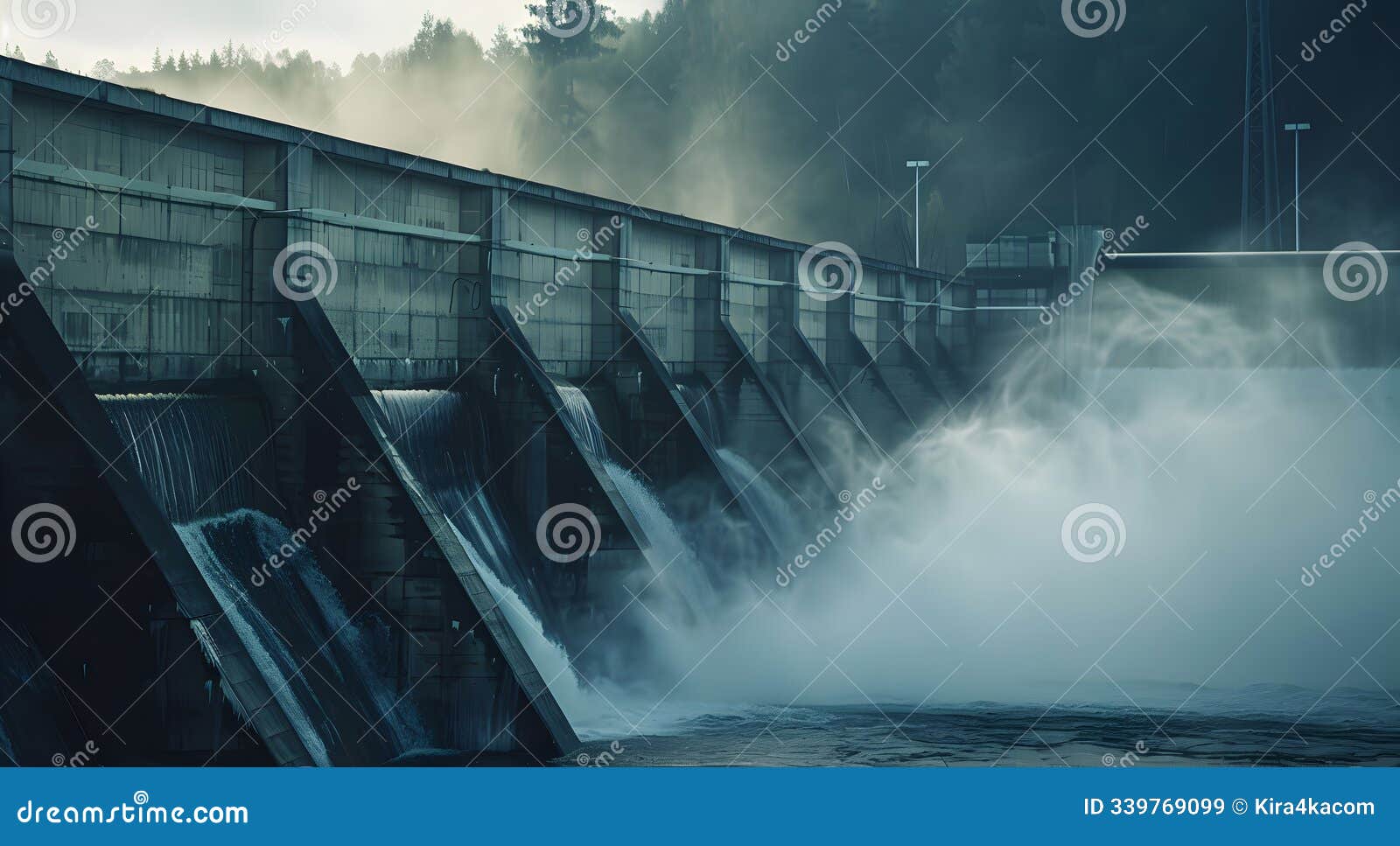 Water Overflows Over Concrete Dam, Early Morning Light, River ...