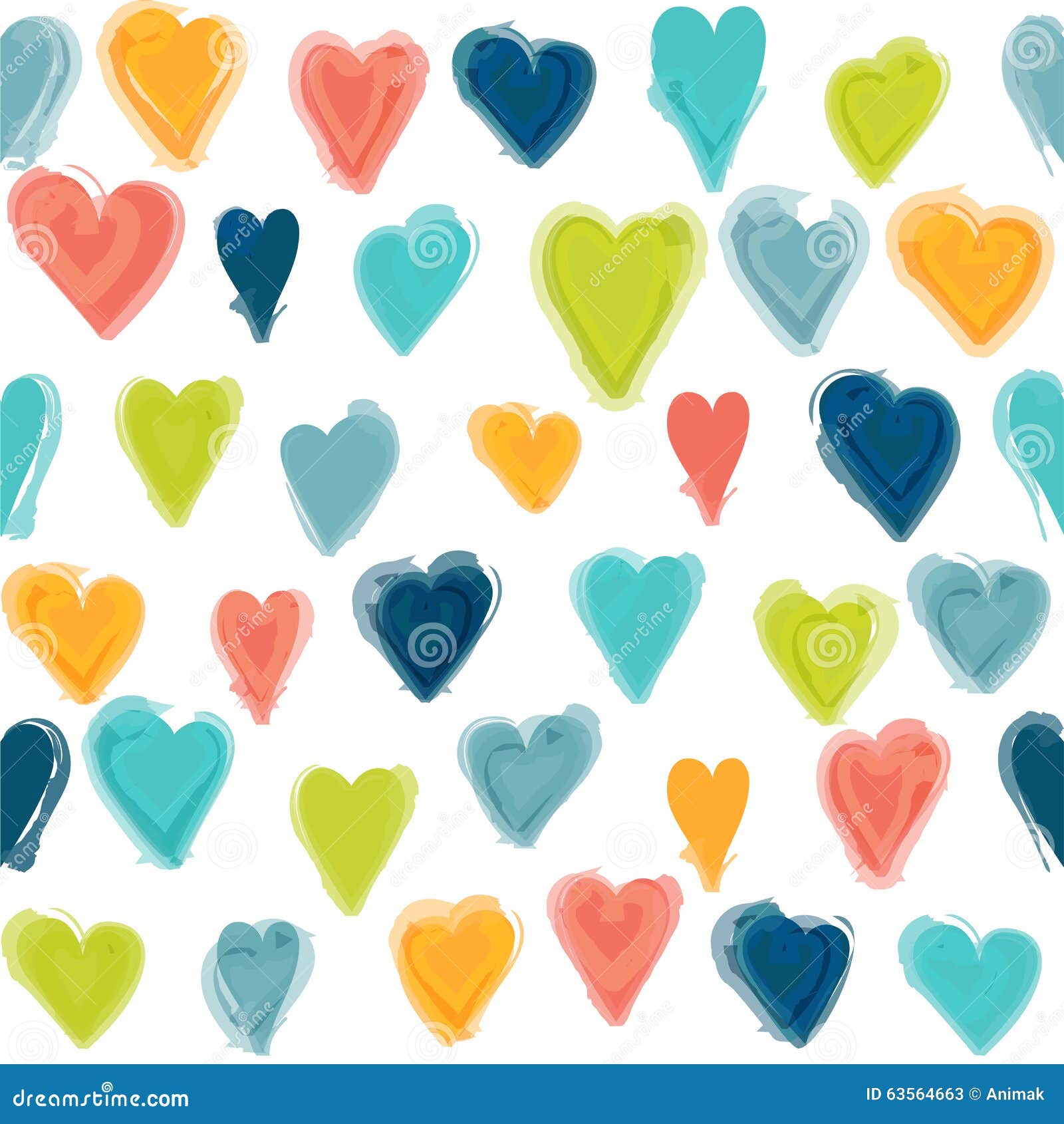 Water Painted Heart Seamless Pattern. Stock Vector - Illustration of ...