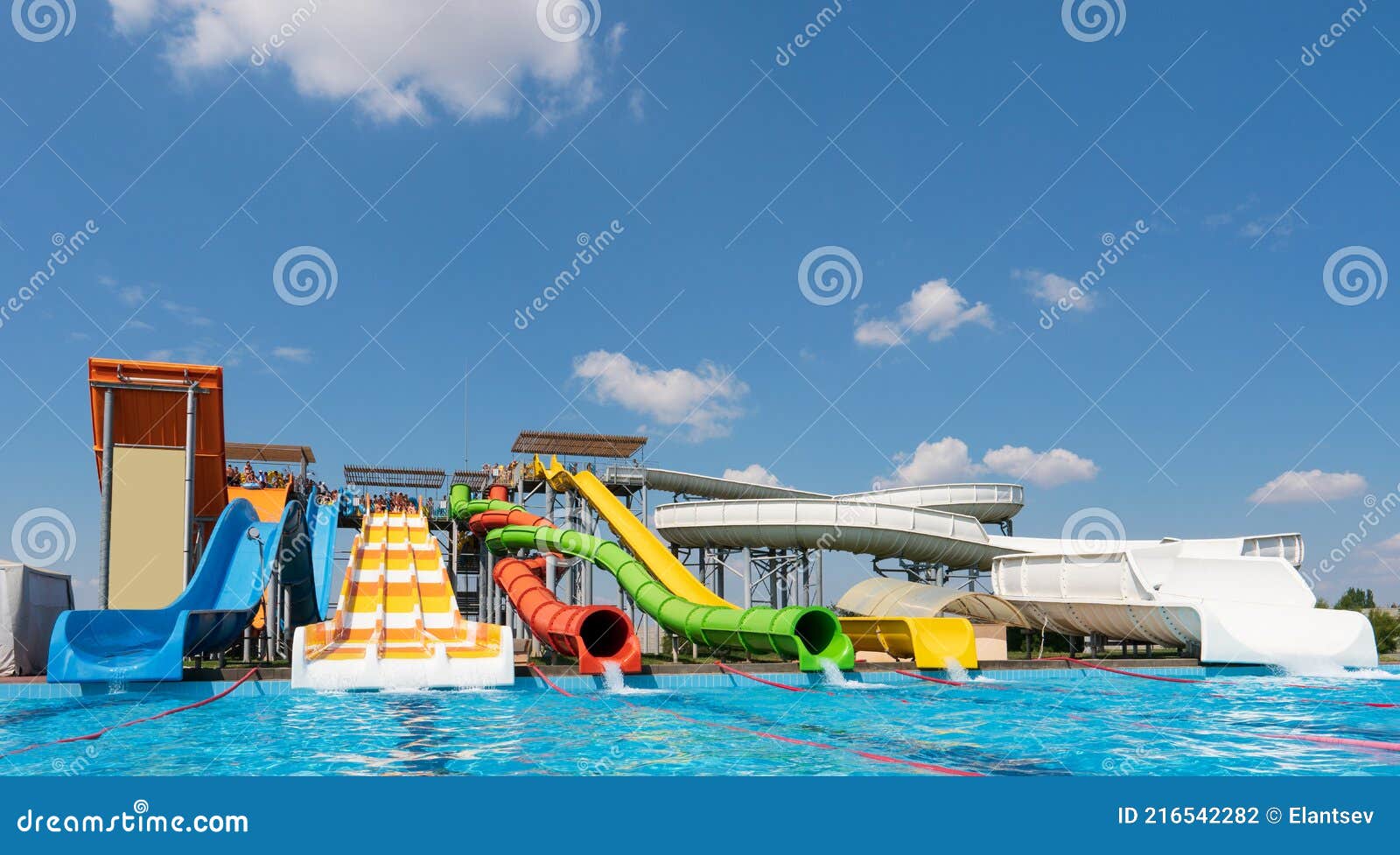 Water Park, Bright Multi-colored Slides with a Pool. a Water Park ...