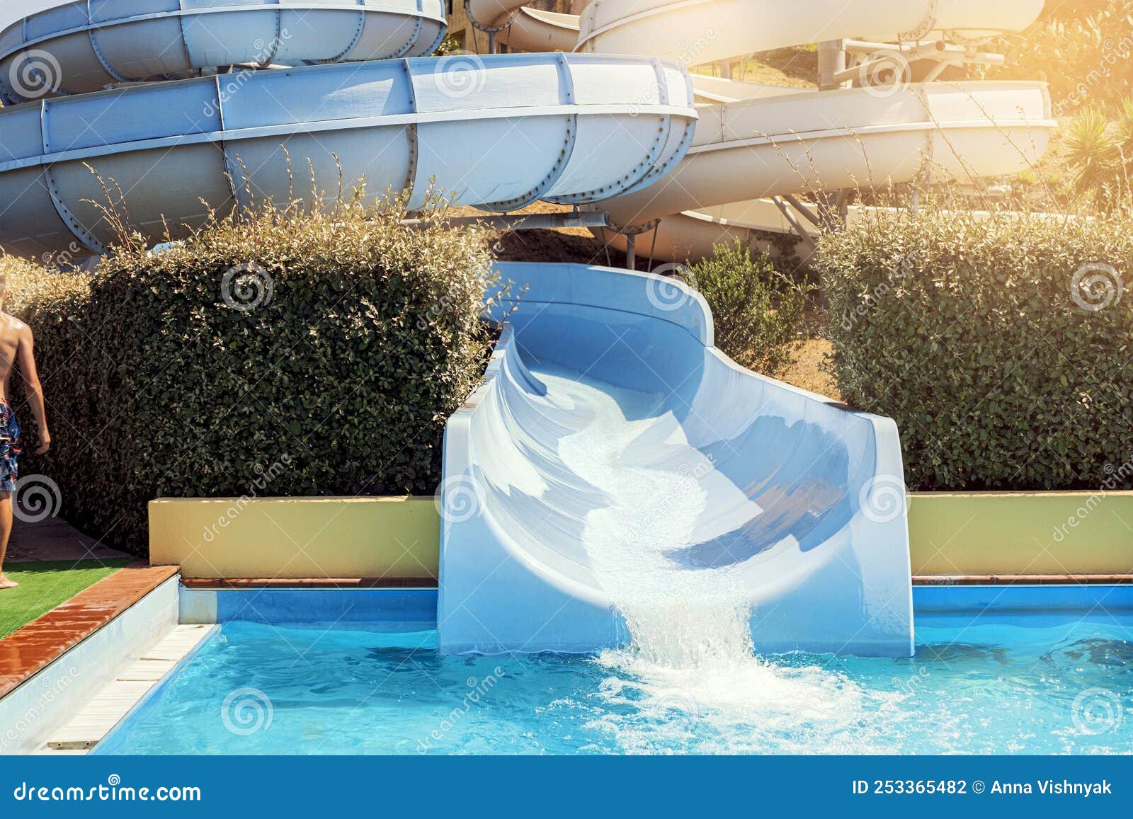 Water Park, Bright Slides with a Pool. a Water Park on a Summer Day ...