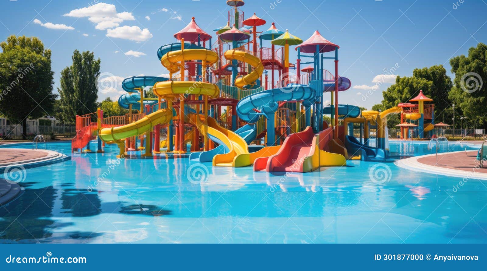A Water Park with a Colorful Water Slide Stock Photo - Image of blue ...