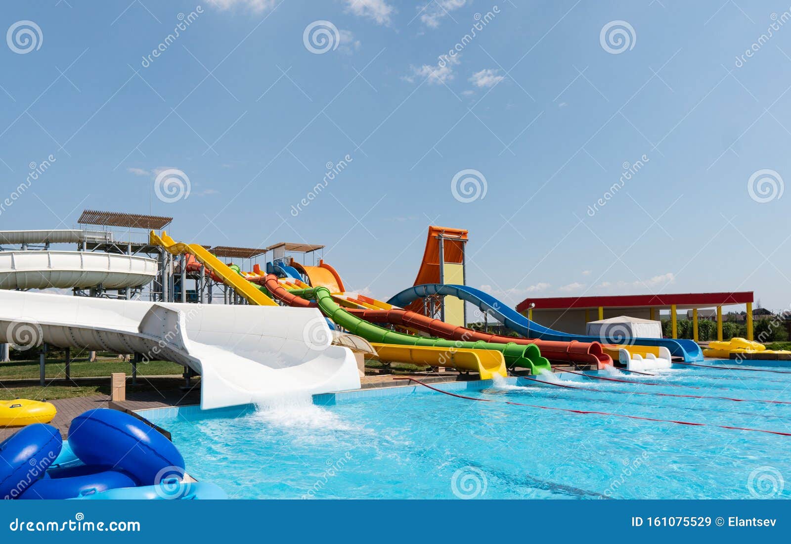 Water Park with Colorful Slides and Pools Stock Image - Image of height ...