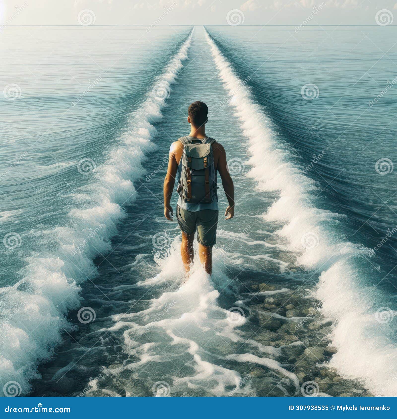 The Water Parted in Front of the Guy, Giving Him a Path. Stock ...