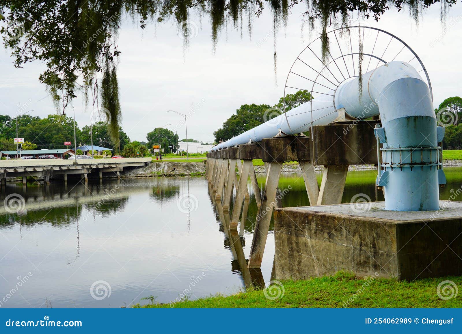 Water Pipe Above a Canal or River Stock Image - Image of landscape ...