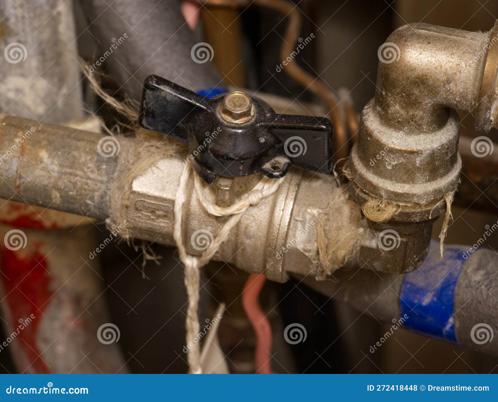 A Water Pipe with a Black Switch. Close Stock Photo - Image of ...