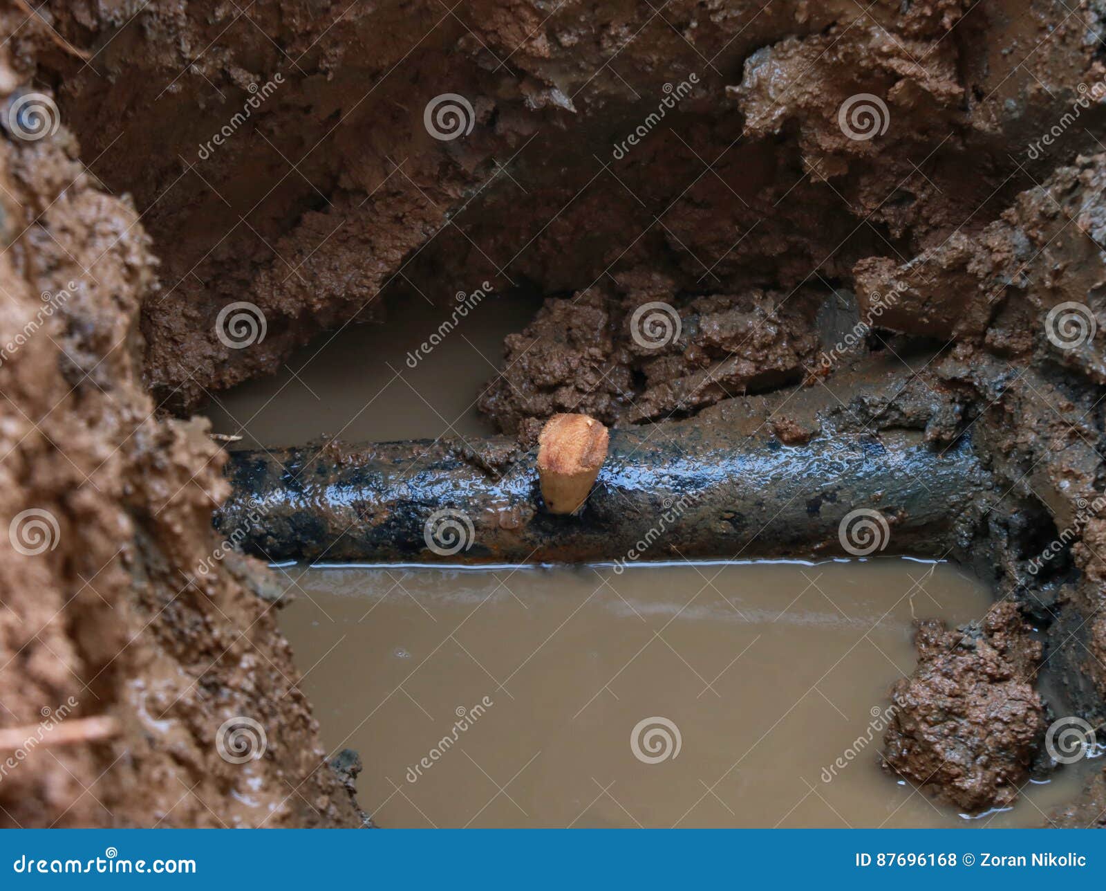 Water Pipe Clogged a Wooden Wedge Stock Photo - Image of wedge ...