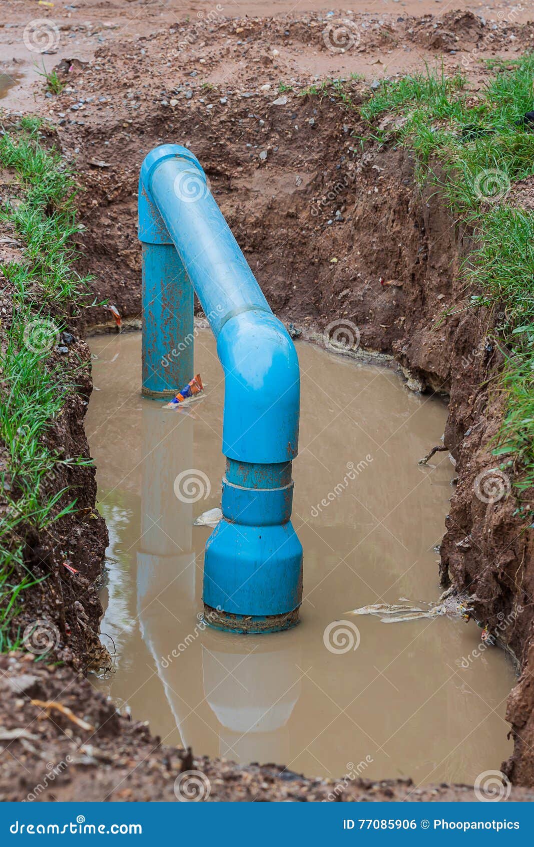Water pipe in pit stock photo. Image of grass, bypass - 77085906