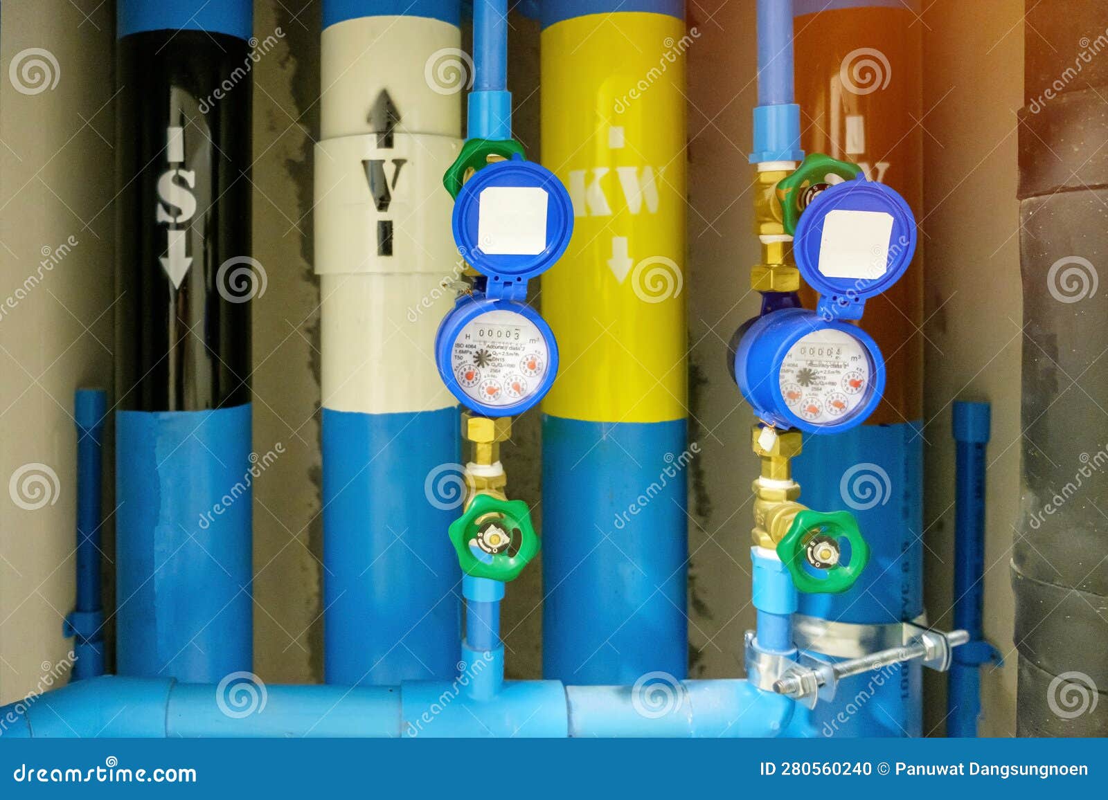 Water Pipe System and Meter in Building Stock Photo - Image of water ...
